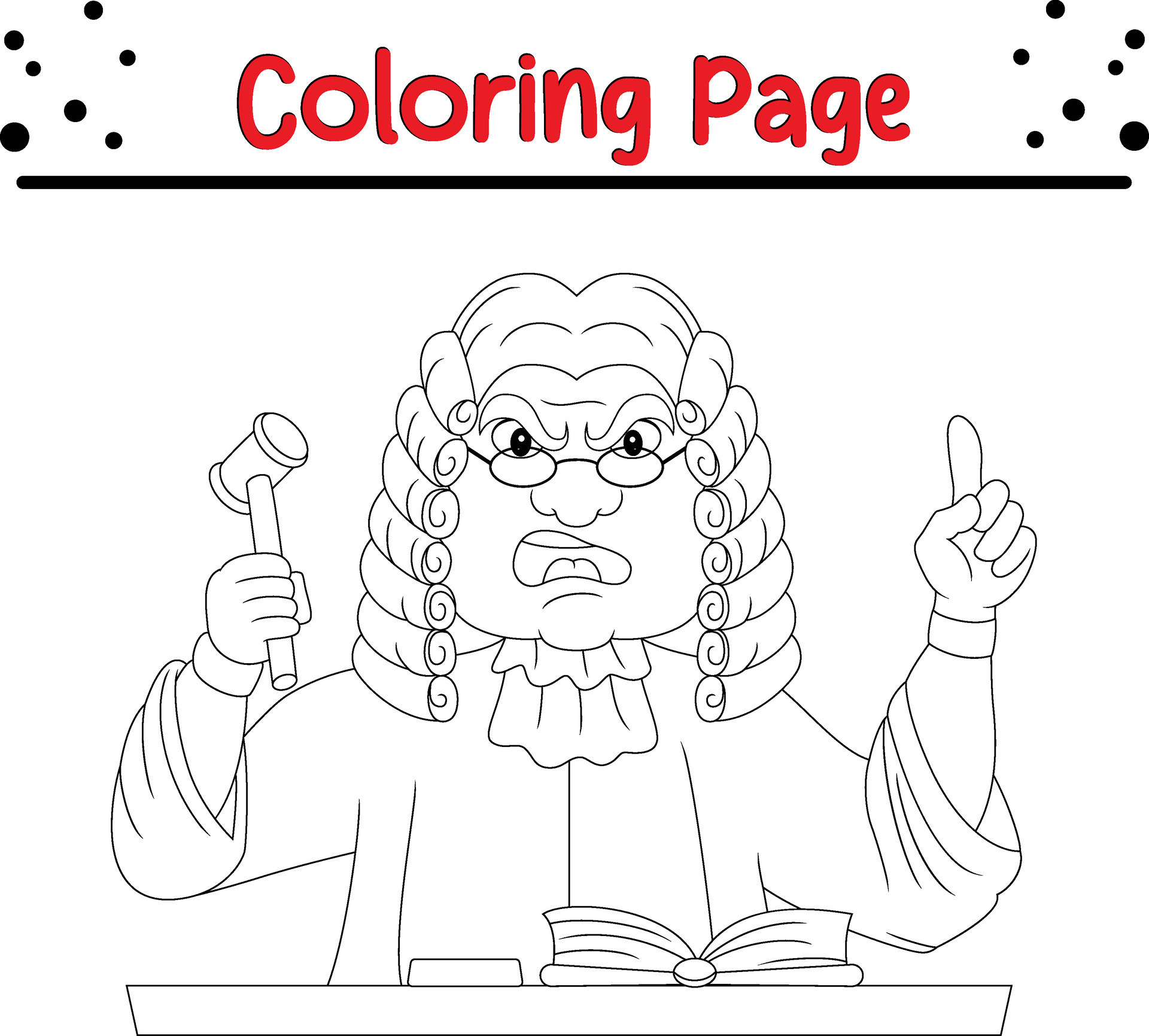 Coloring page angry judge holding gavel pointing up 35905834 Vector Art ...