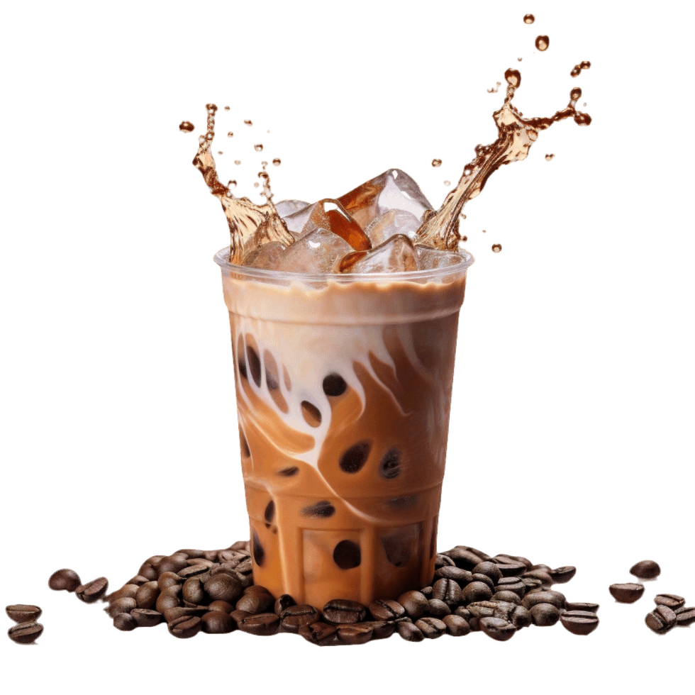 Ai Generated Iced Coffee Splash In A Cup With Coffee Beans 35906997 Png
