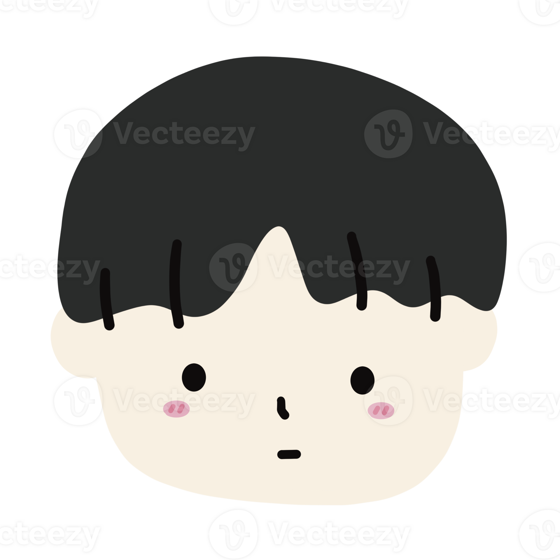 Young Asian Man Black Hair Face Head Cartoon Illustration Portrait Illustration Profile