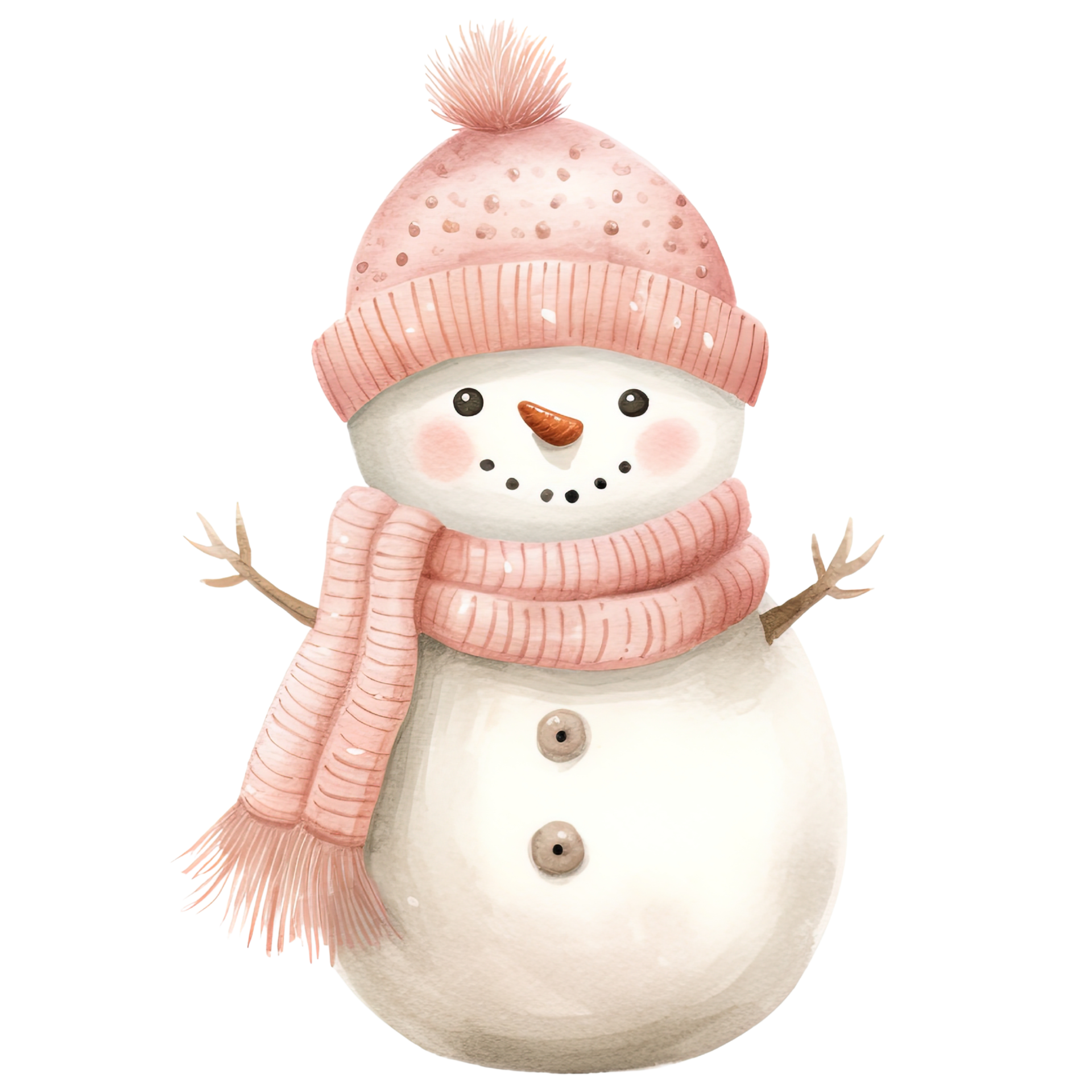 AI generated Adorable Pink Christmas Snowman Clipart in Watercolor ...