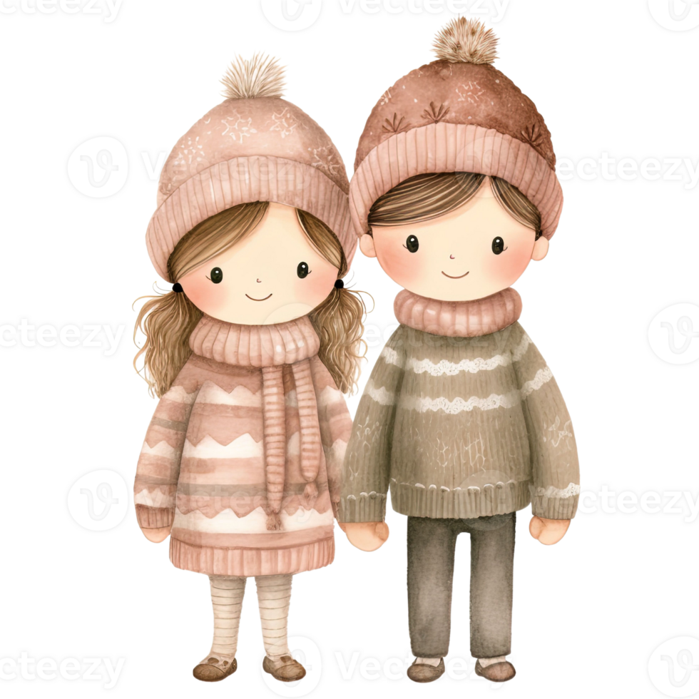 Ai Generated Cute Holiday Couple Christmas Clipart In Whimsical