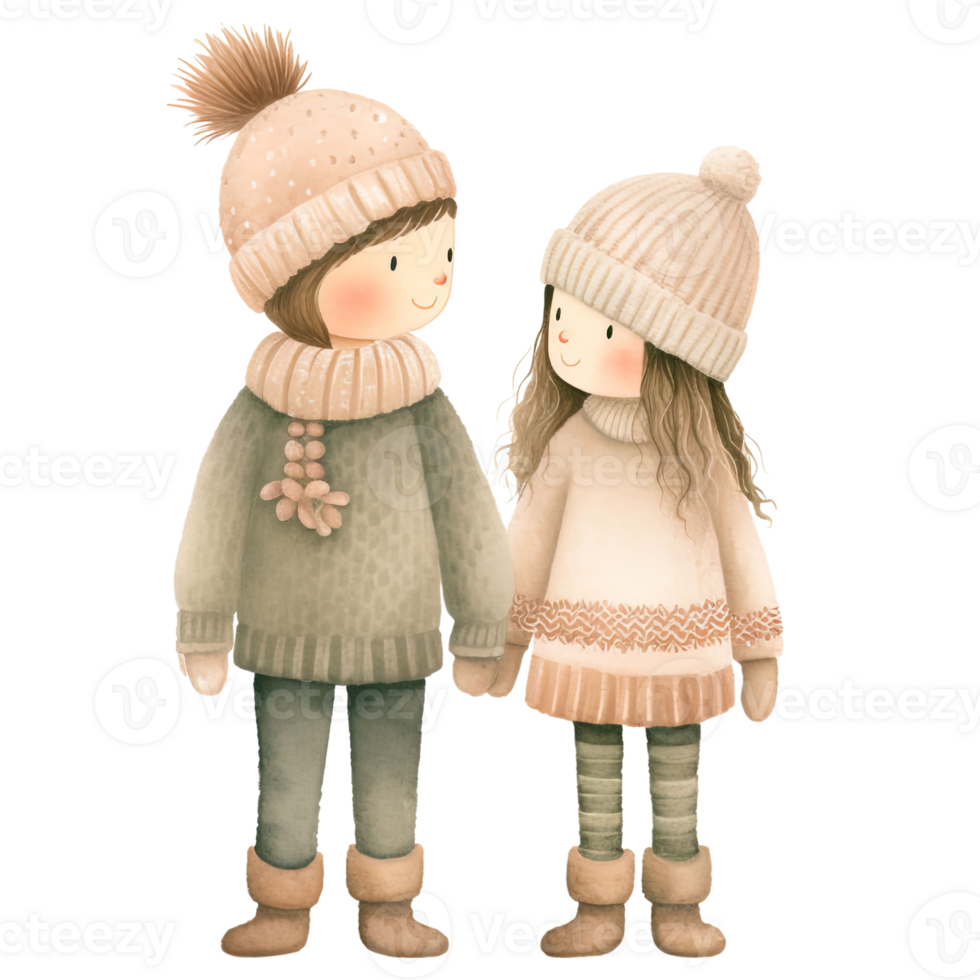 Ai Generated Cute Holiday Couple Christmas Clipart In Whimsical