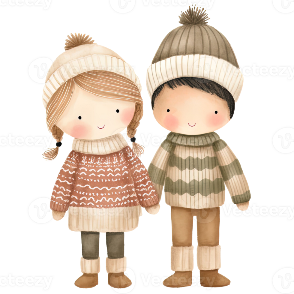 Ai Generated Cute Holiday Couple Christmas Clipart In Whimsical