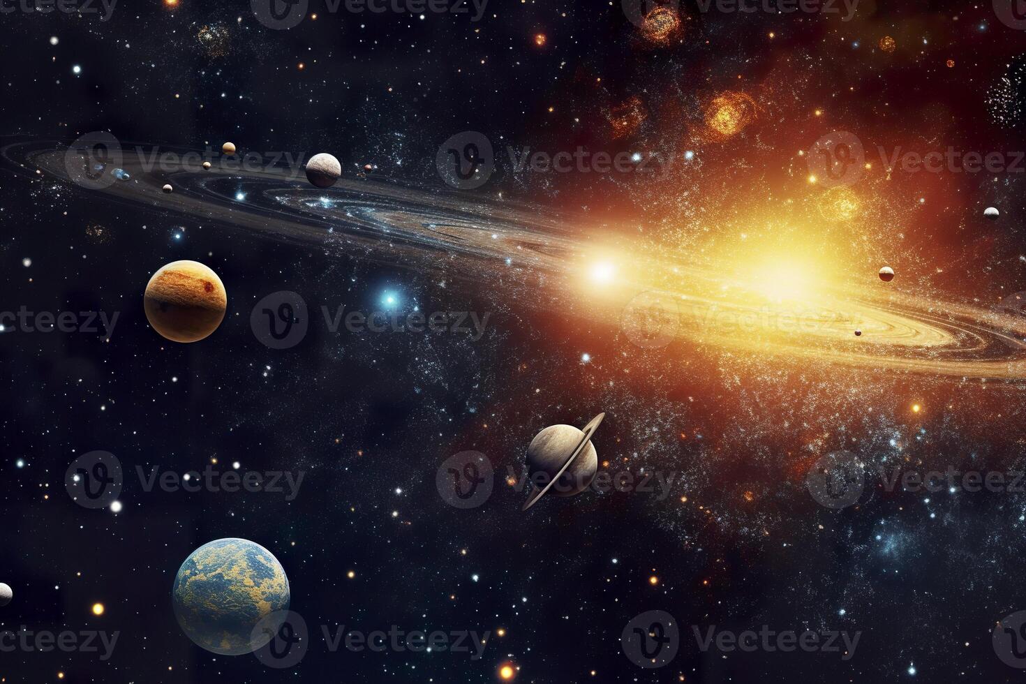 AI generated Our 3d Solar system with planets in orbits path. AI ...