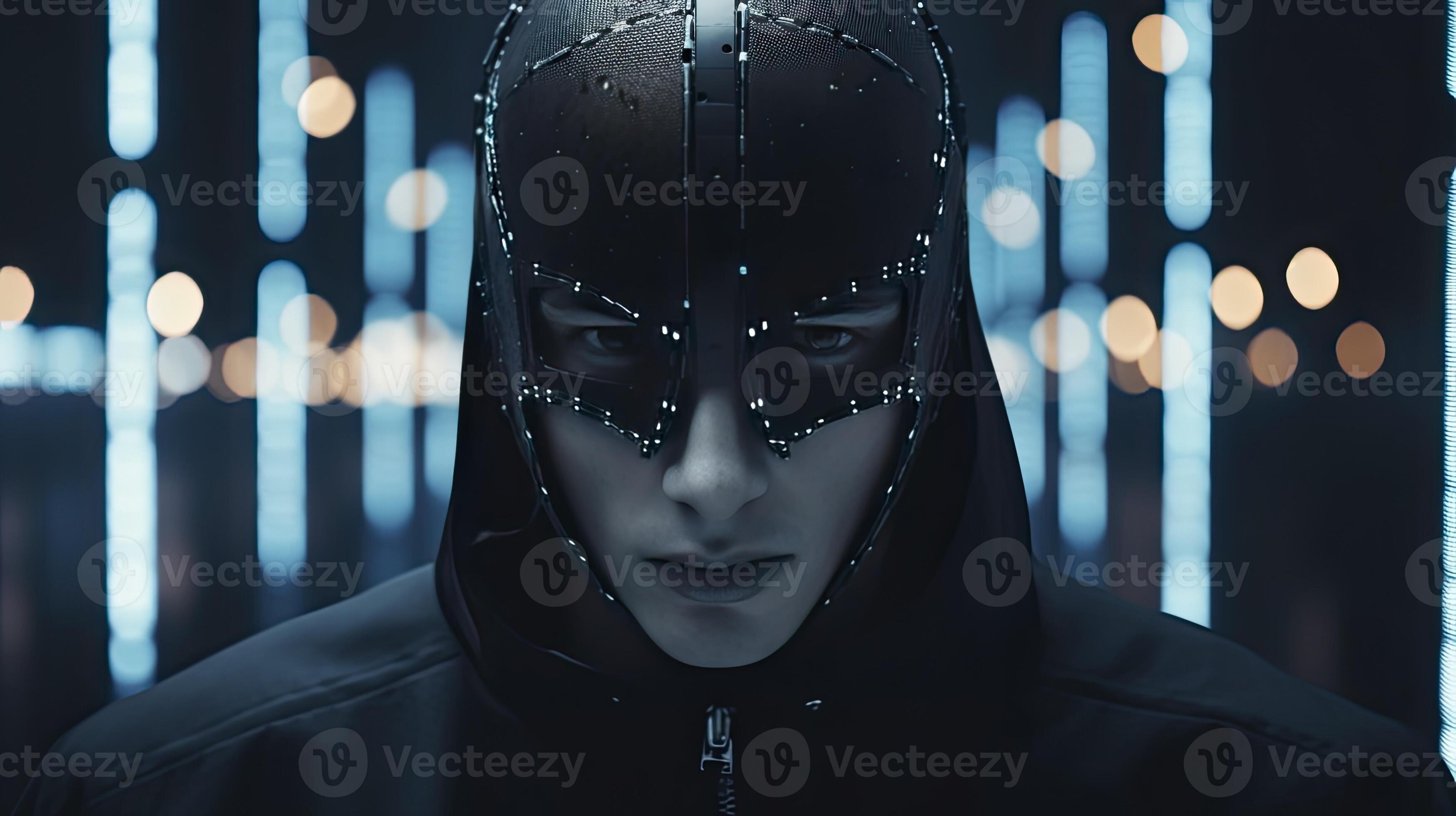 AI generated Binary Intrigue. Anonymous robotic hacker. Concept of hacking. AI Generated ...