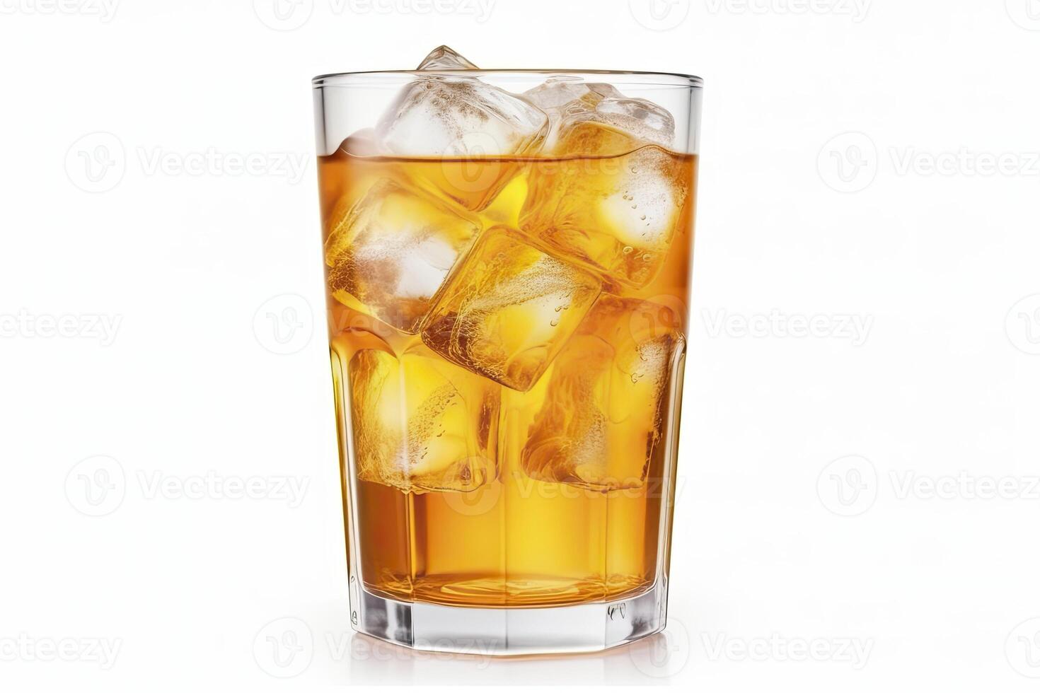 AI generated A glass of orange soda water with ice cubes on white background. AI Generated ...