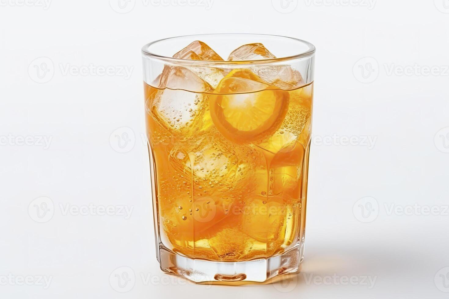 AI generated A glass of orange soda water with ice cubes on white background. AI Generated ...