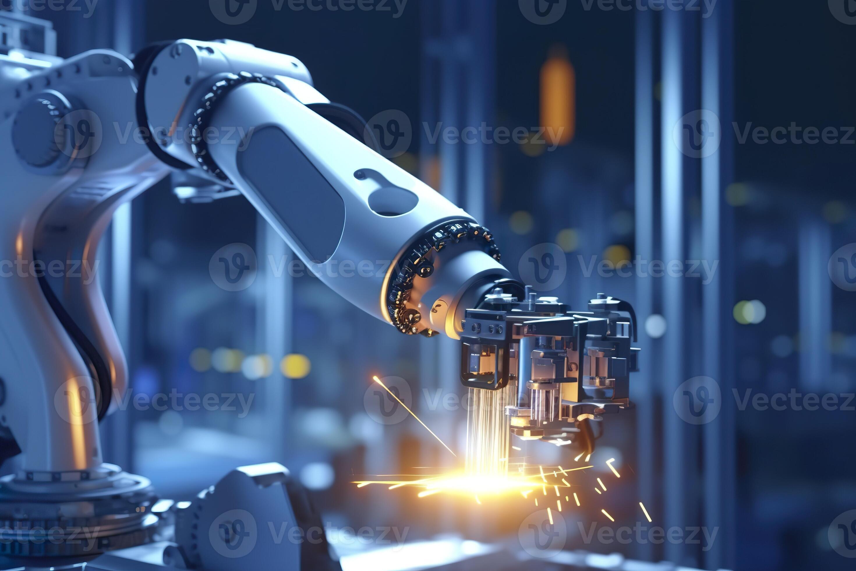 AI generated Arm robot working with Screen monitor control industrial ...