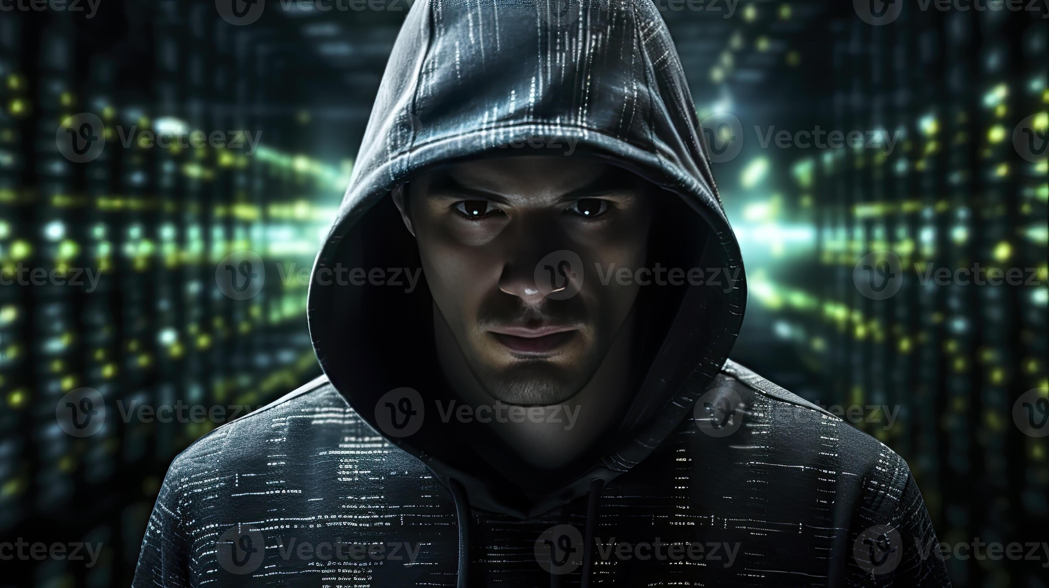 AI generated Binary Intrigue. Anonymous robotic hacker. Concept of hacking. AI Generated ...