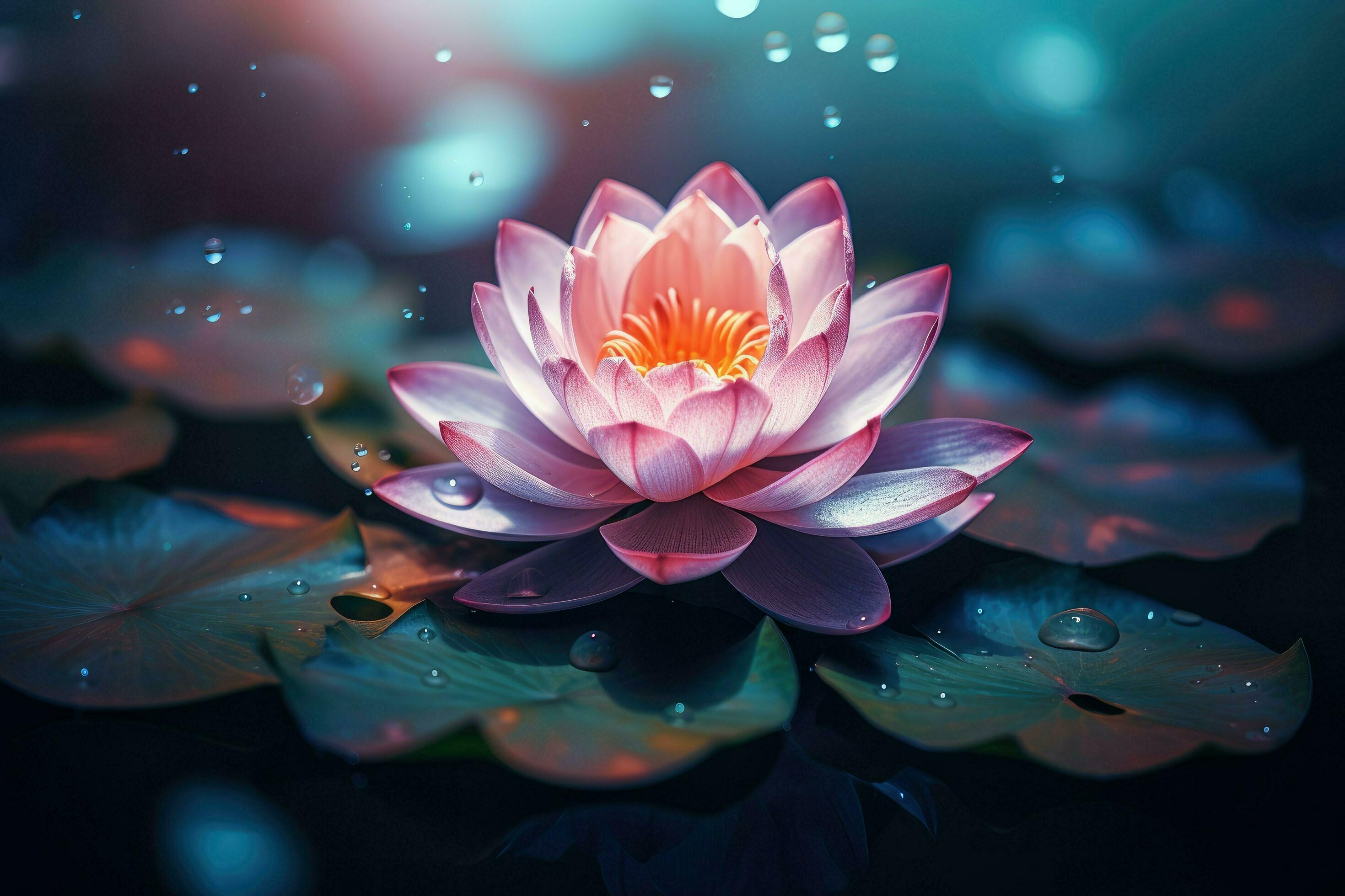 AI generated Lotus flower ,Beautiful lotus flower on water with bokeh background Ai generated ...