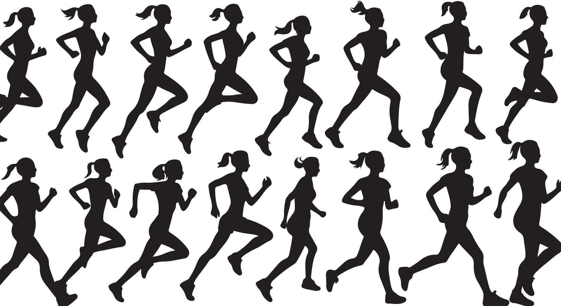 Running woman silhouettes on a white background. Big set of female ...