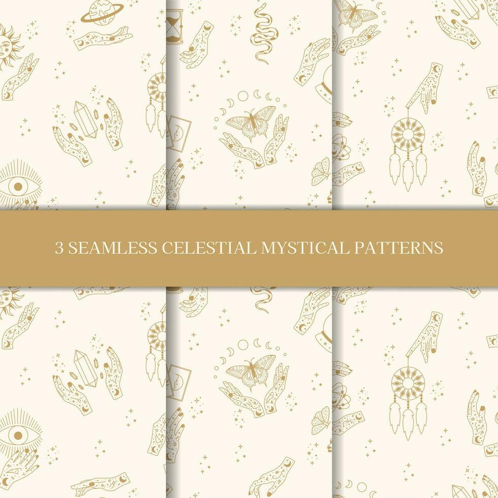 Celestial mystical astrology seamless patterns. Set of celestial mystic ...