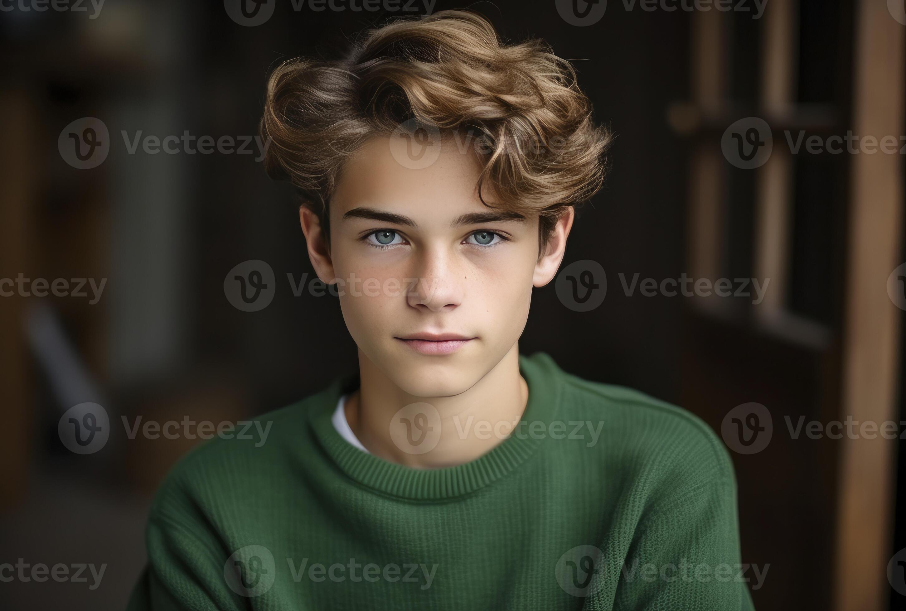 AI generated Portrait of a cute little boy in green sweater on green background 35930586 Stock ...