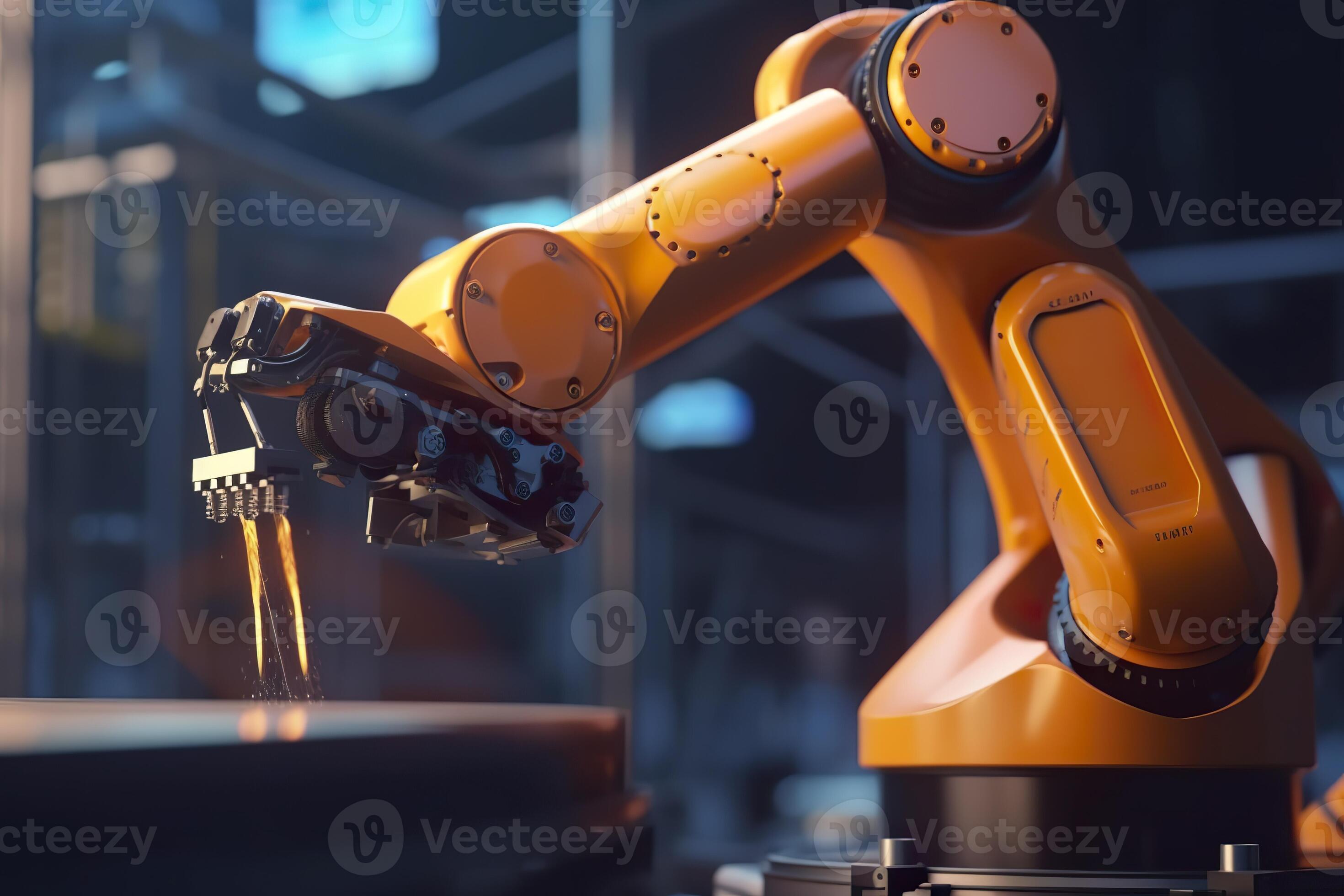 AI generated Arm robot working with Screen monitor control industrial ...