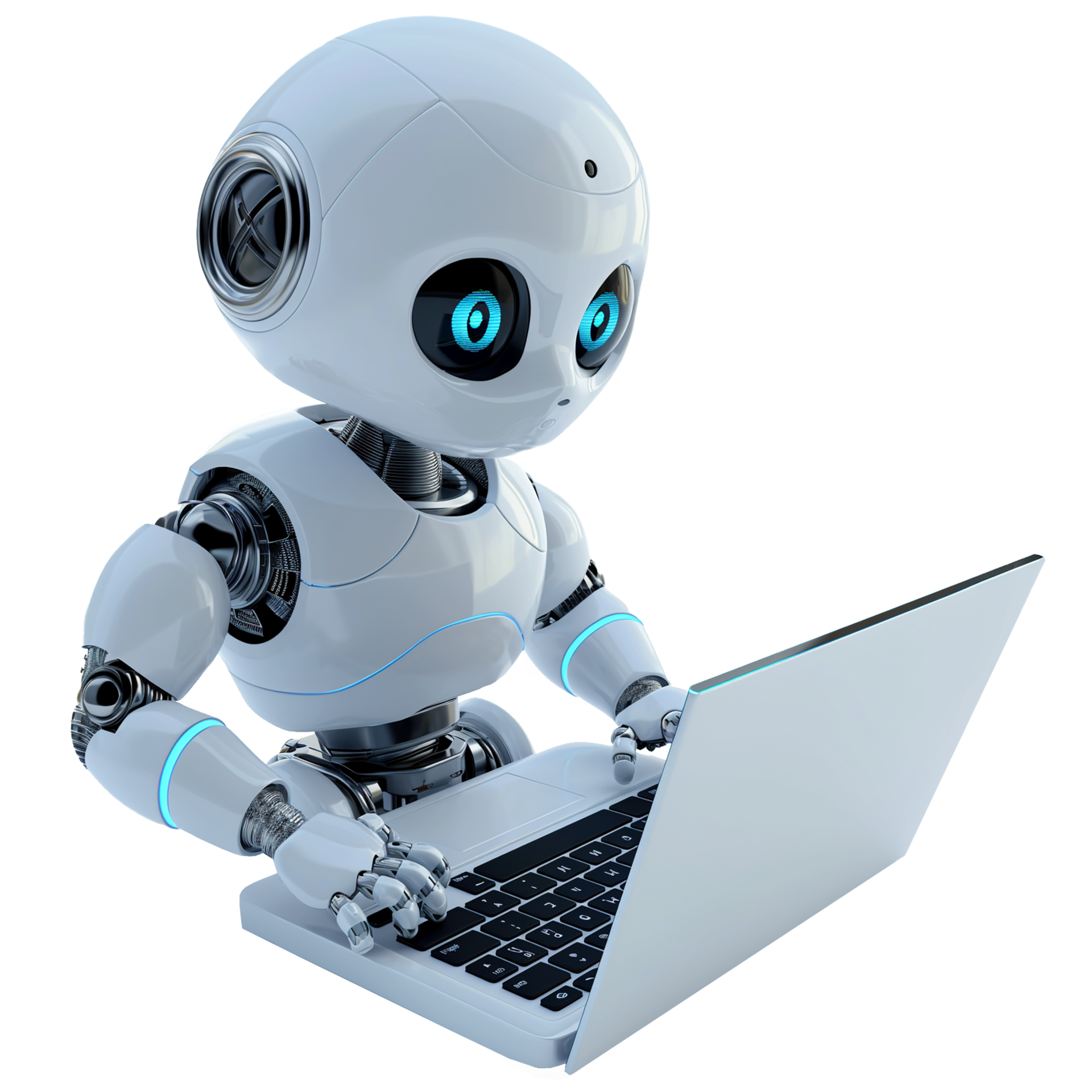 Ai Generated Robot Works Using Laptop 3d Design Suitable For