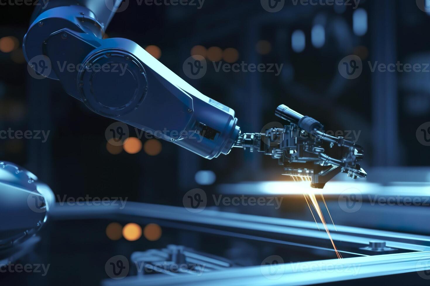 AI generated Arm robot working with Screen monitor control industrial ...