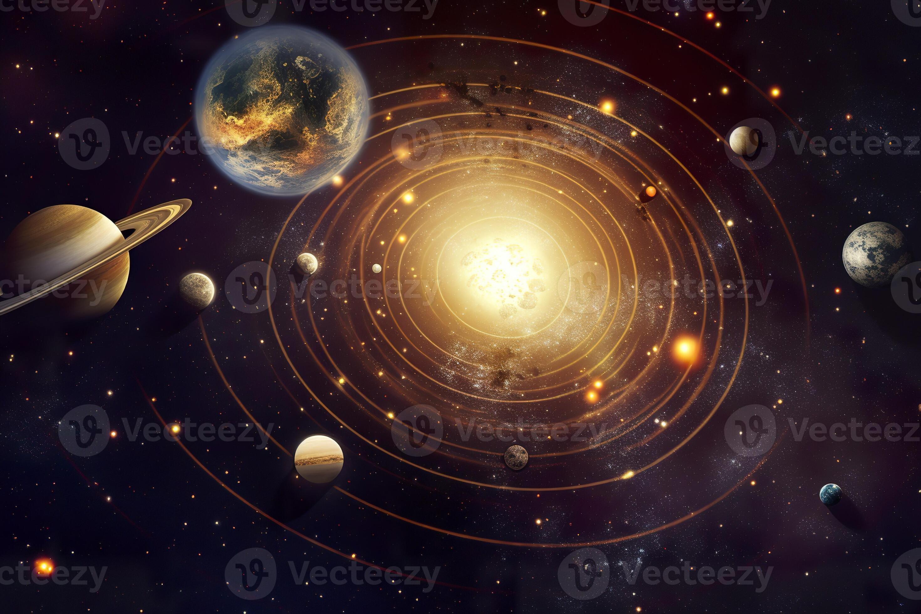 AI generated Our 3d Solar system with planets in orbits path. AI ...
