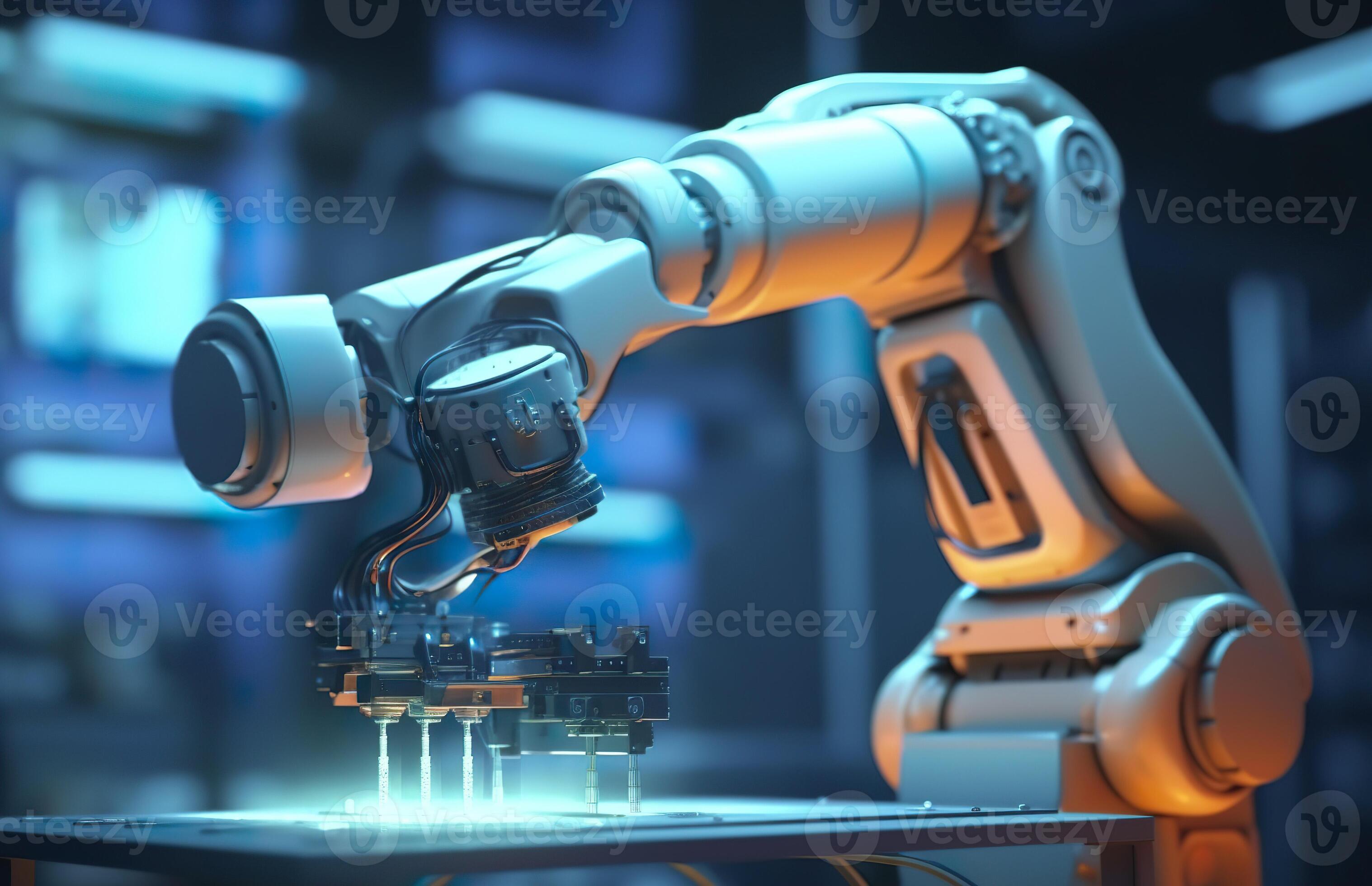 AI generated Arm robot working with Screen monitor control industrial ...