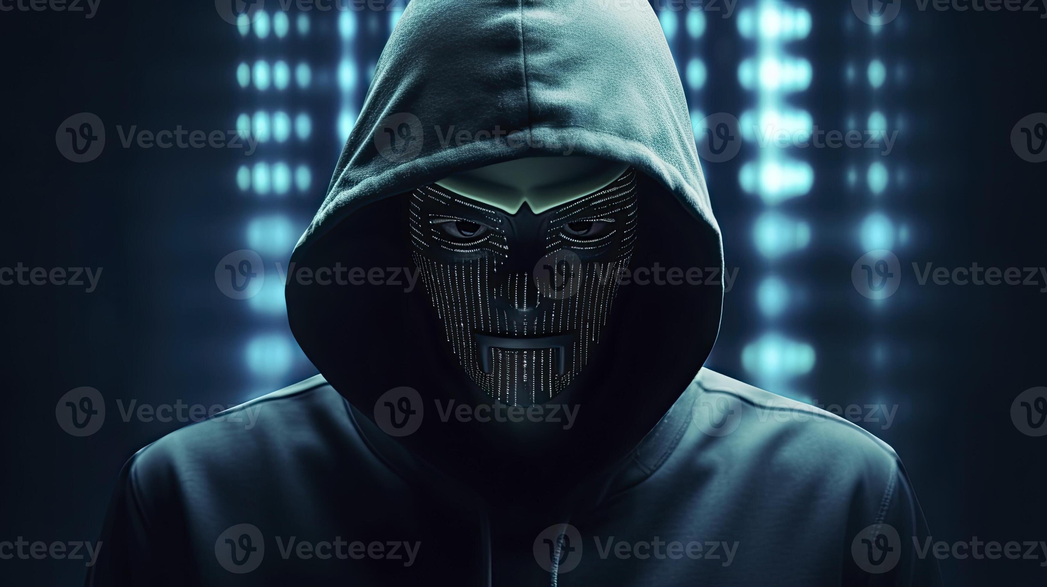 AI generated Binary Intrigue. Anonymous robotic hacker. Concept of hacking. AI Generated ...