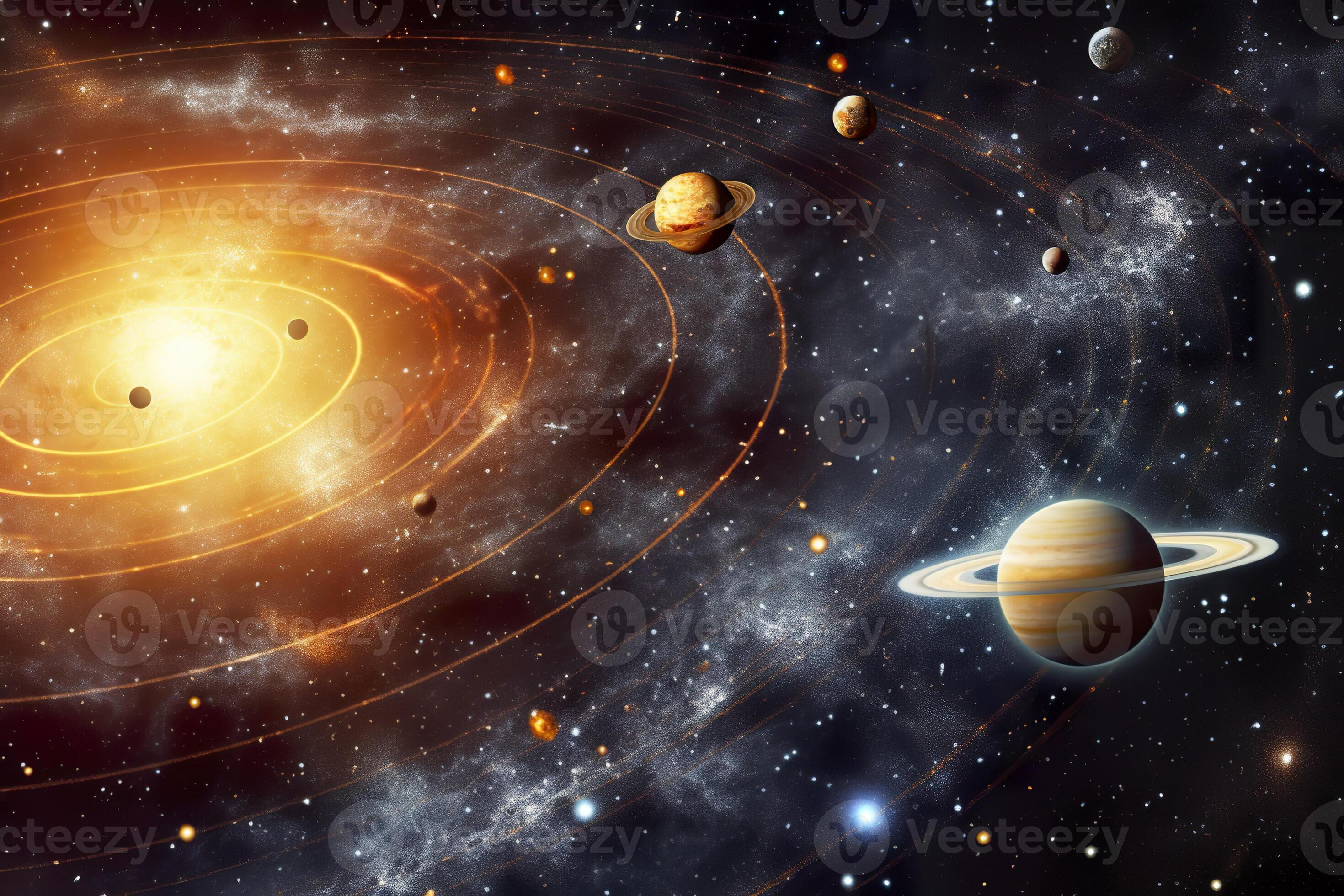 AI generated Our 3d Solar system with planets in orbits path. AI ...