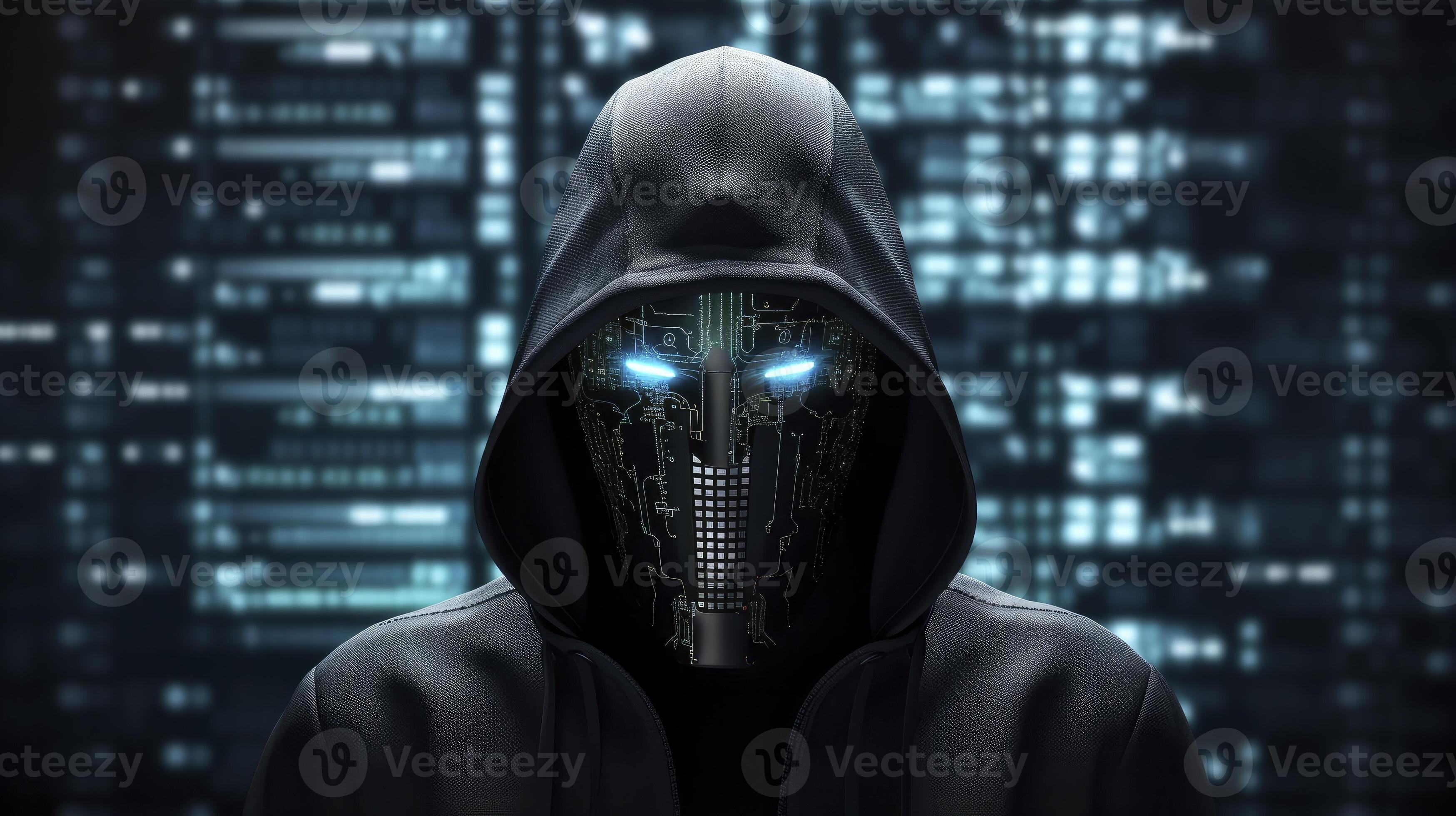 AI generated Binary Intrigue. Anonymous robotic hacker. Concept of ...