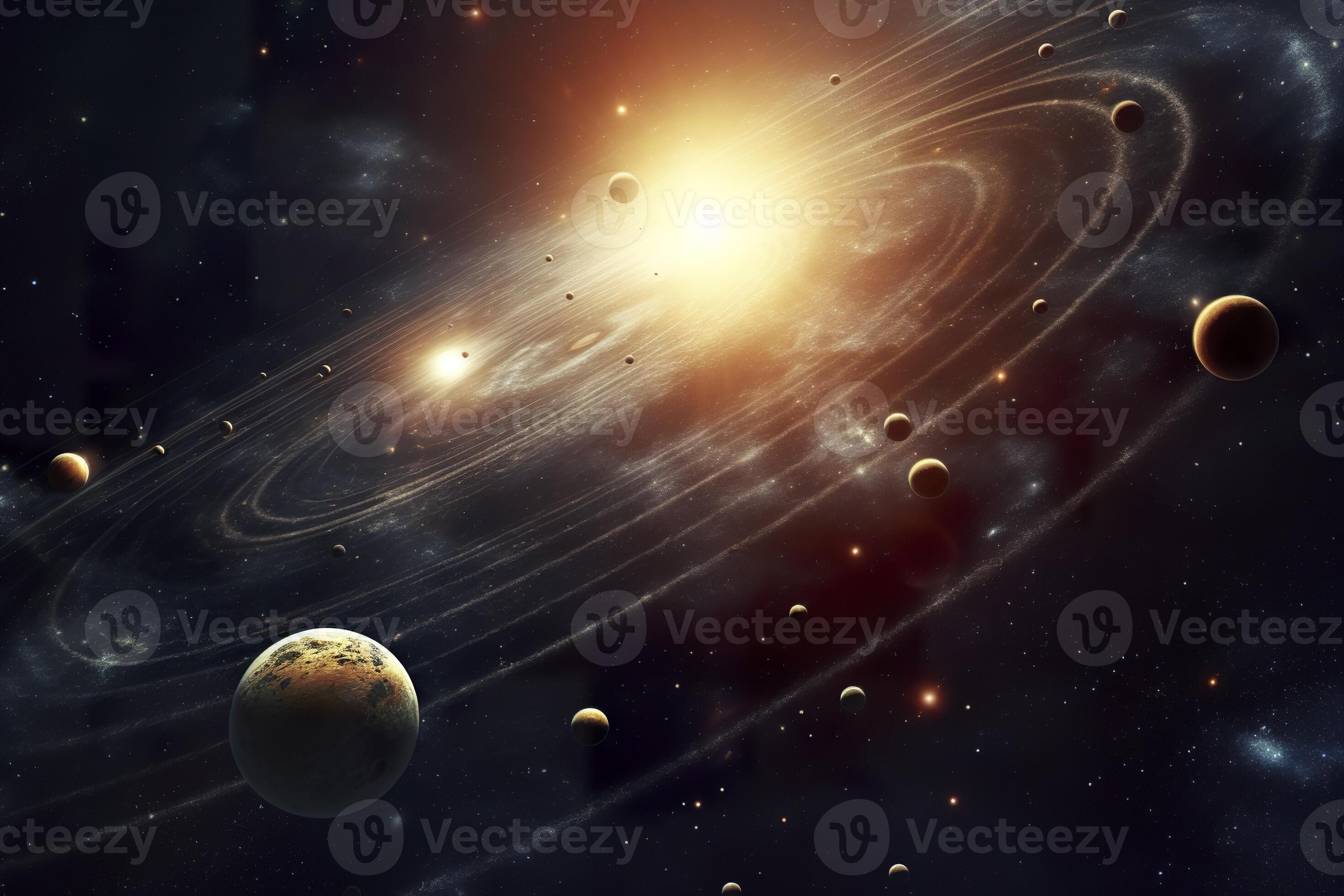 AI generated Our 3d Solar system with planets in orbits path. AI ...