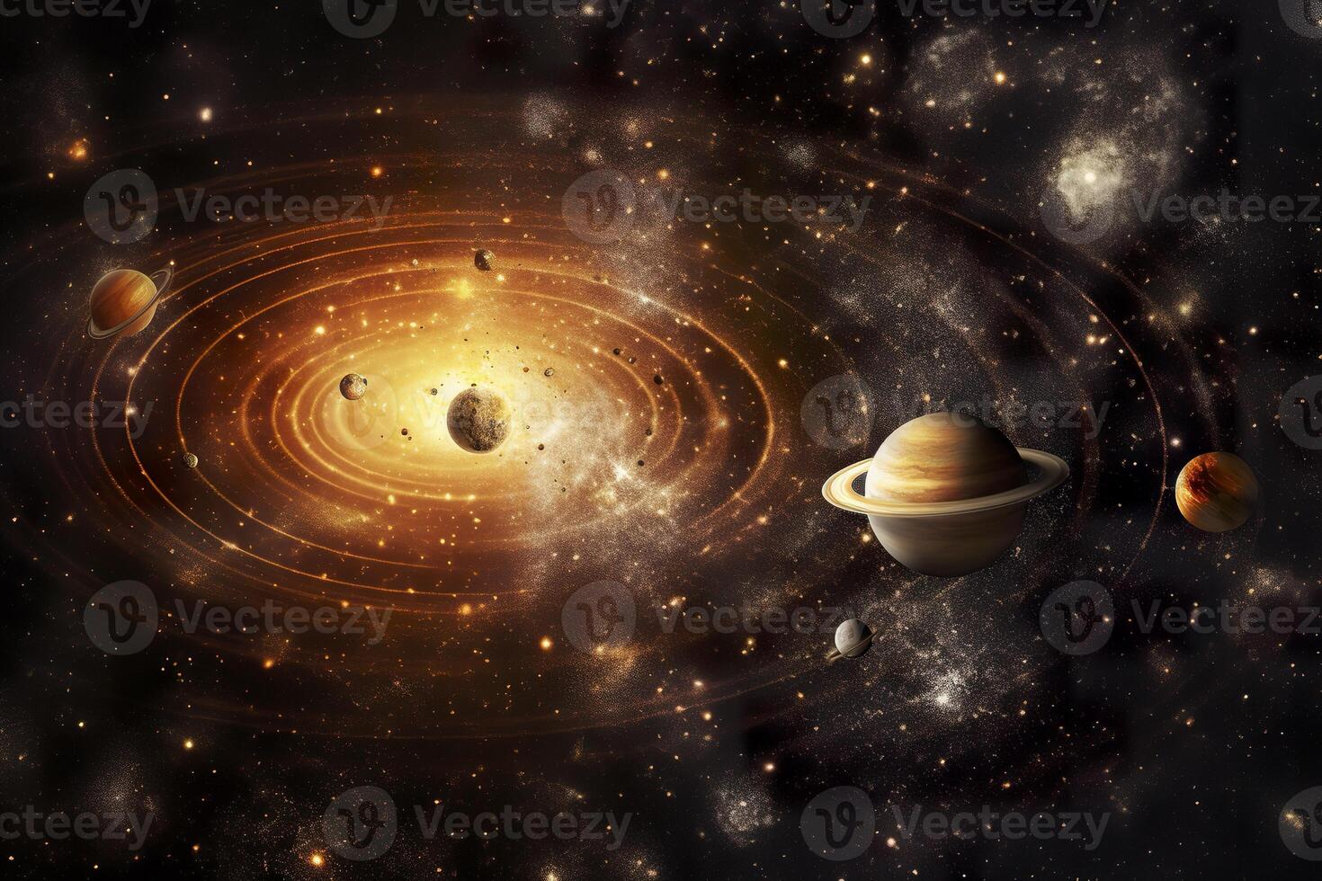 AI generated Our 3d Solar system with planets in orbits path. AI ...