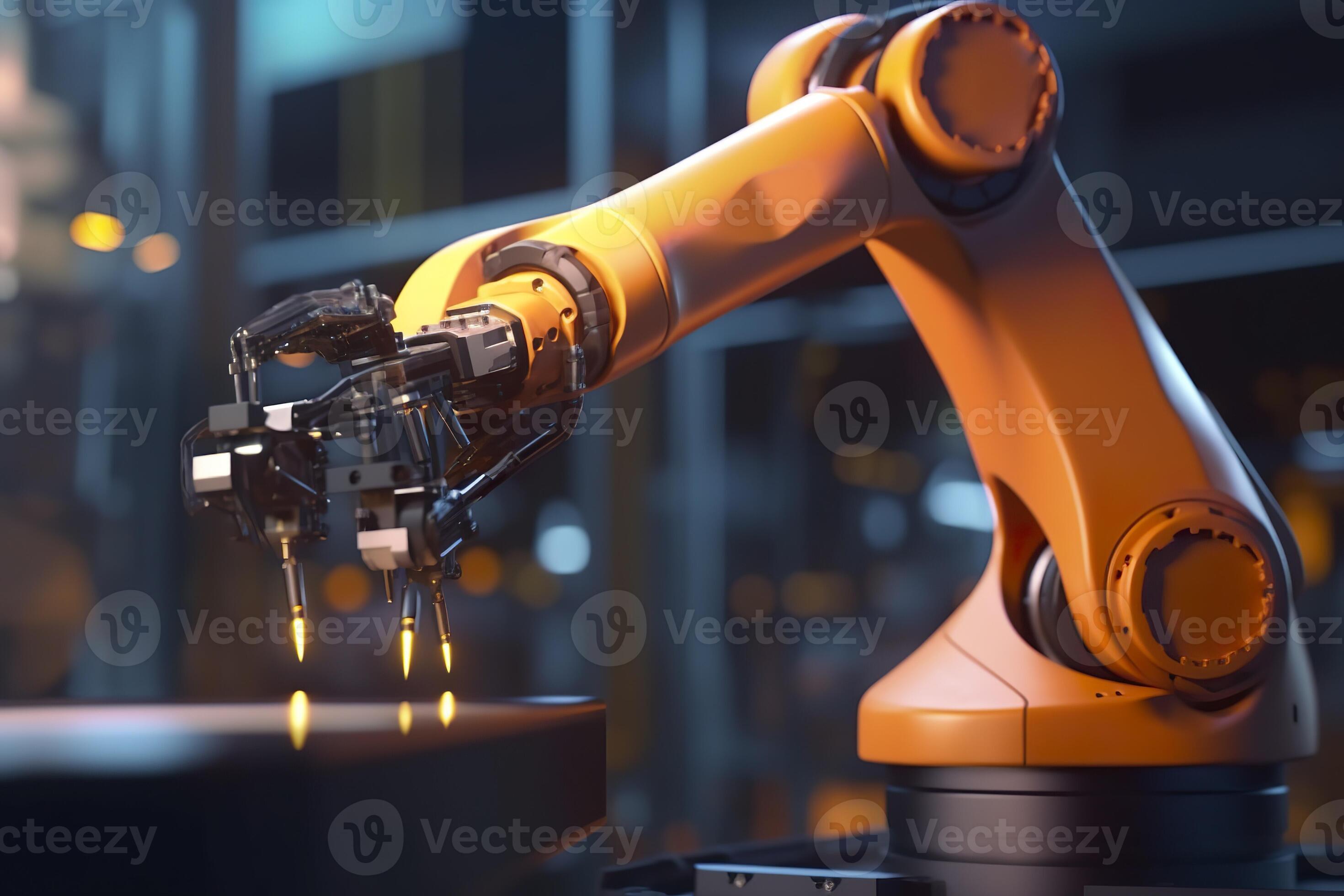 AI generated Arm robot working with Screen monitor control industrial ...