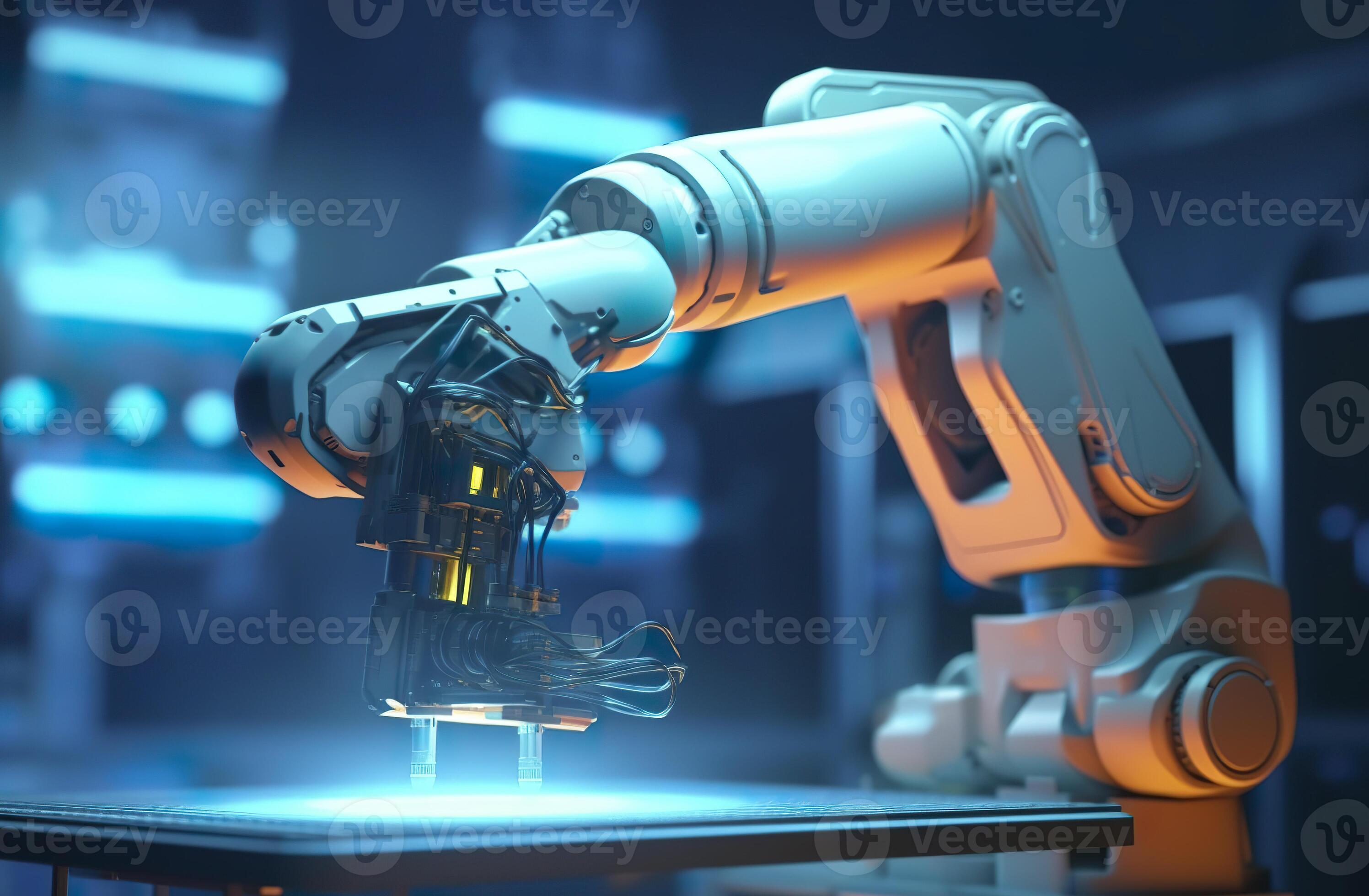 AI generated Arm robot working with Screen monitor control industrial ...