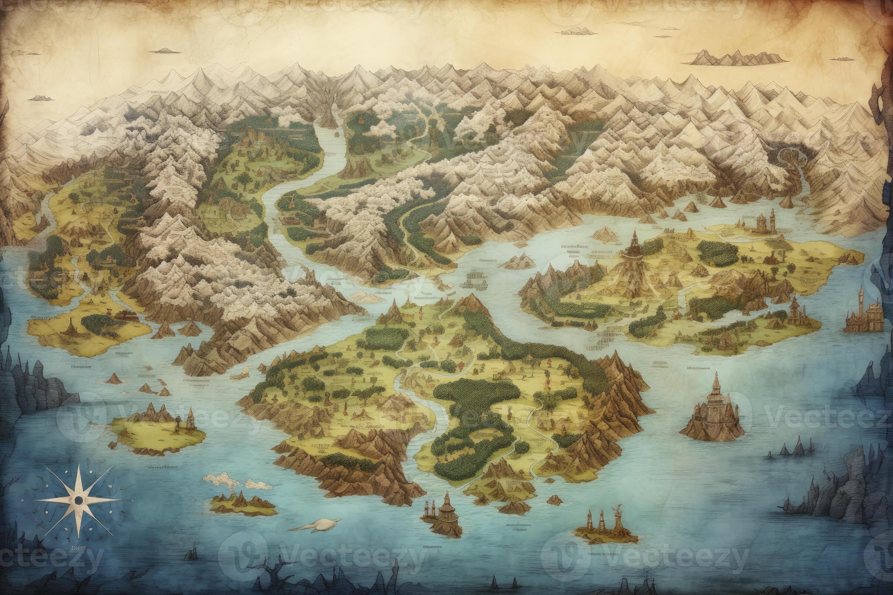 AI generated Great detailed illustration of the world map in vintage ...