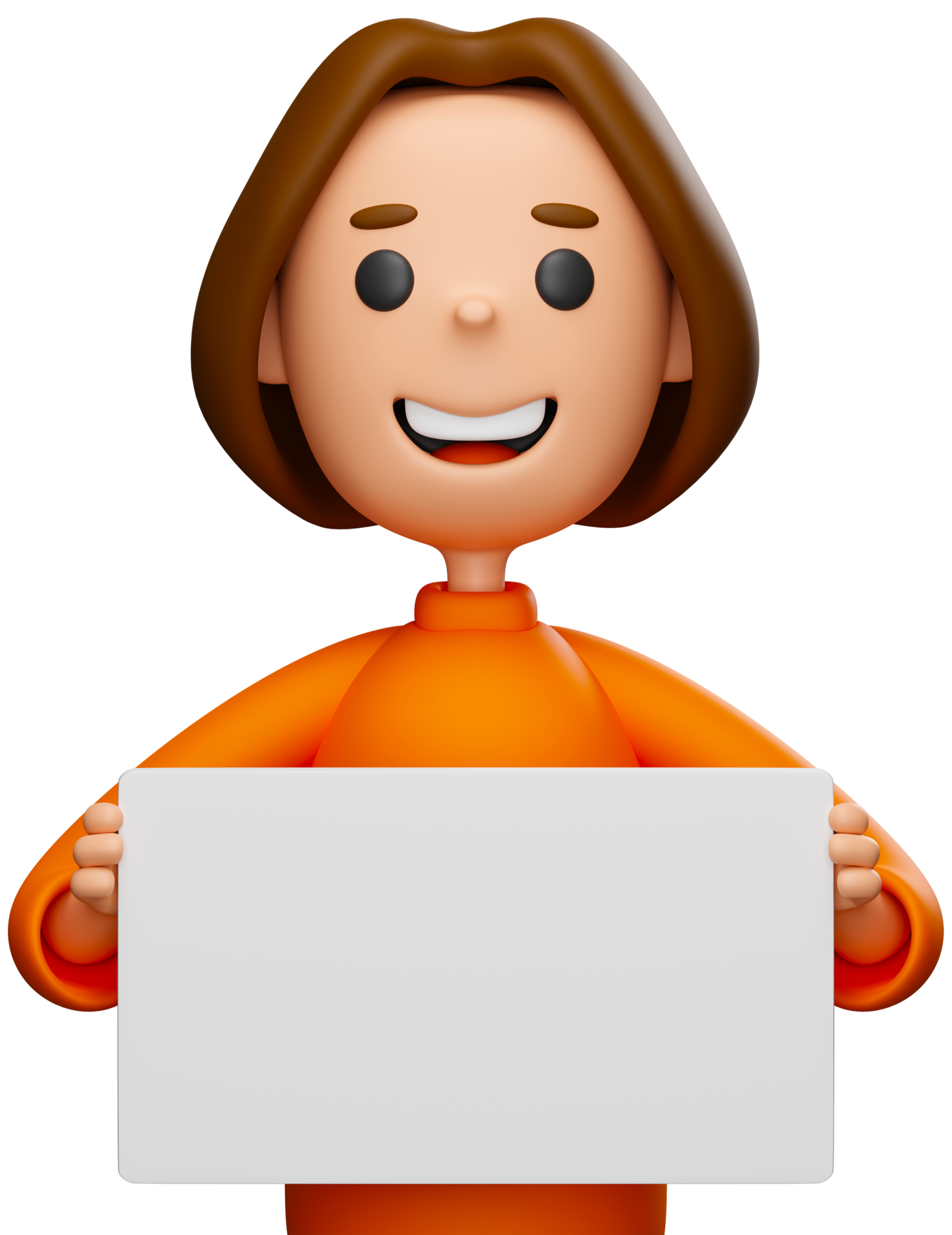 Cartoon Smiling Woman Holding Empty White Board 3d Illustration 35941146 Png