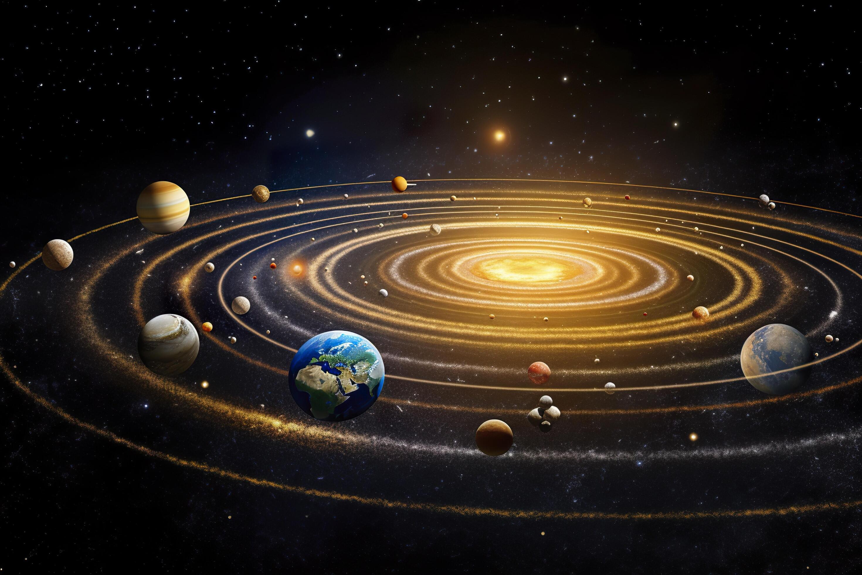 AI generated Our 3d Solar system with planets in orbits path. AI ...