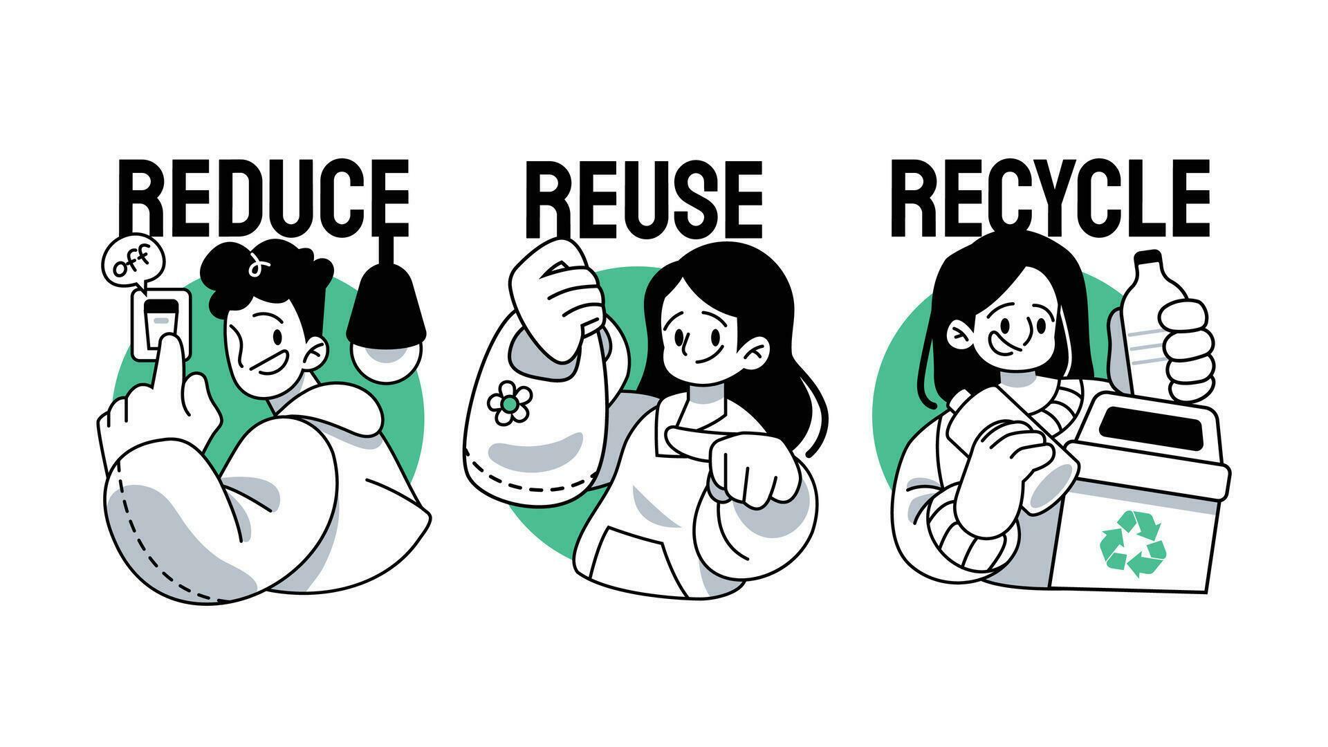 Reduce Reuse Recycle 3r Concept Symbol With People Vector