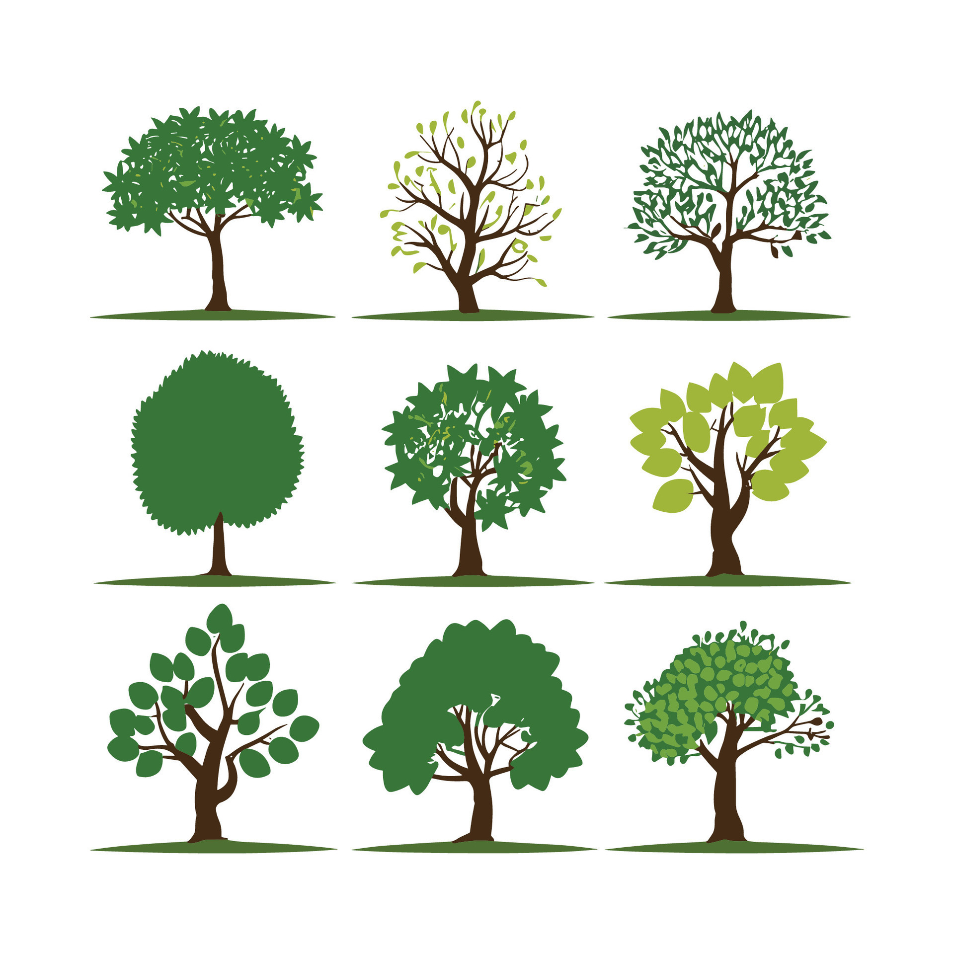 Silhouette Tree Line Drawing Set Side View Set Of Graphics Trees