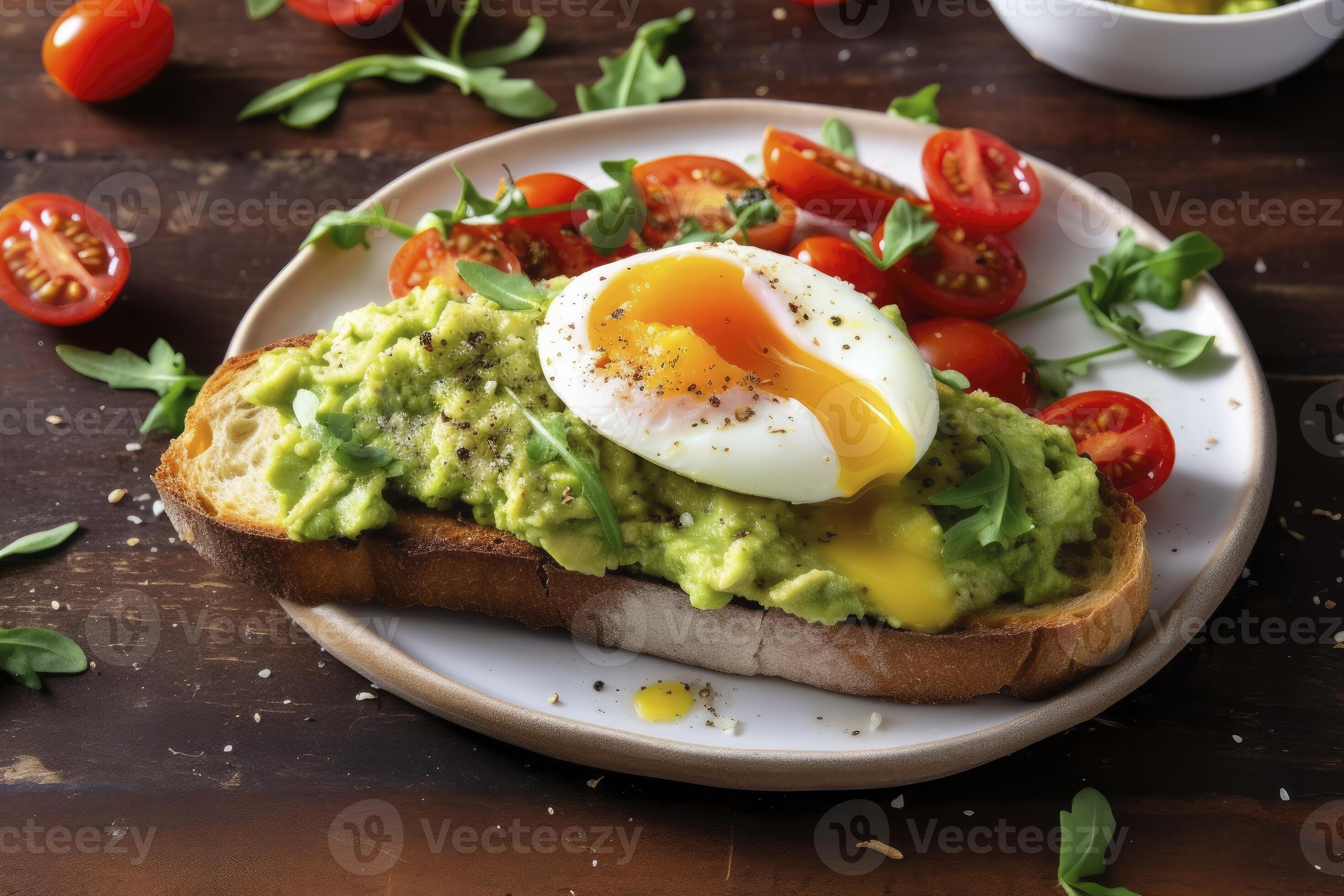 AI generated Avocado toast with eggs and roasted tomatoes. AI Generated 35962200 Stock Photo at ...