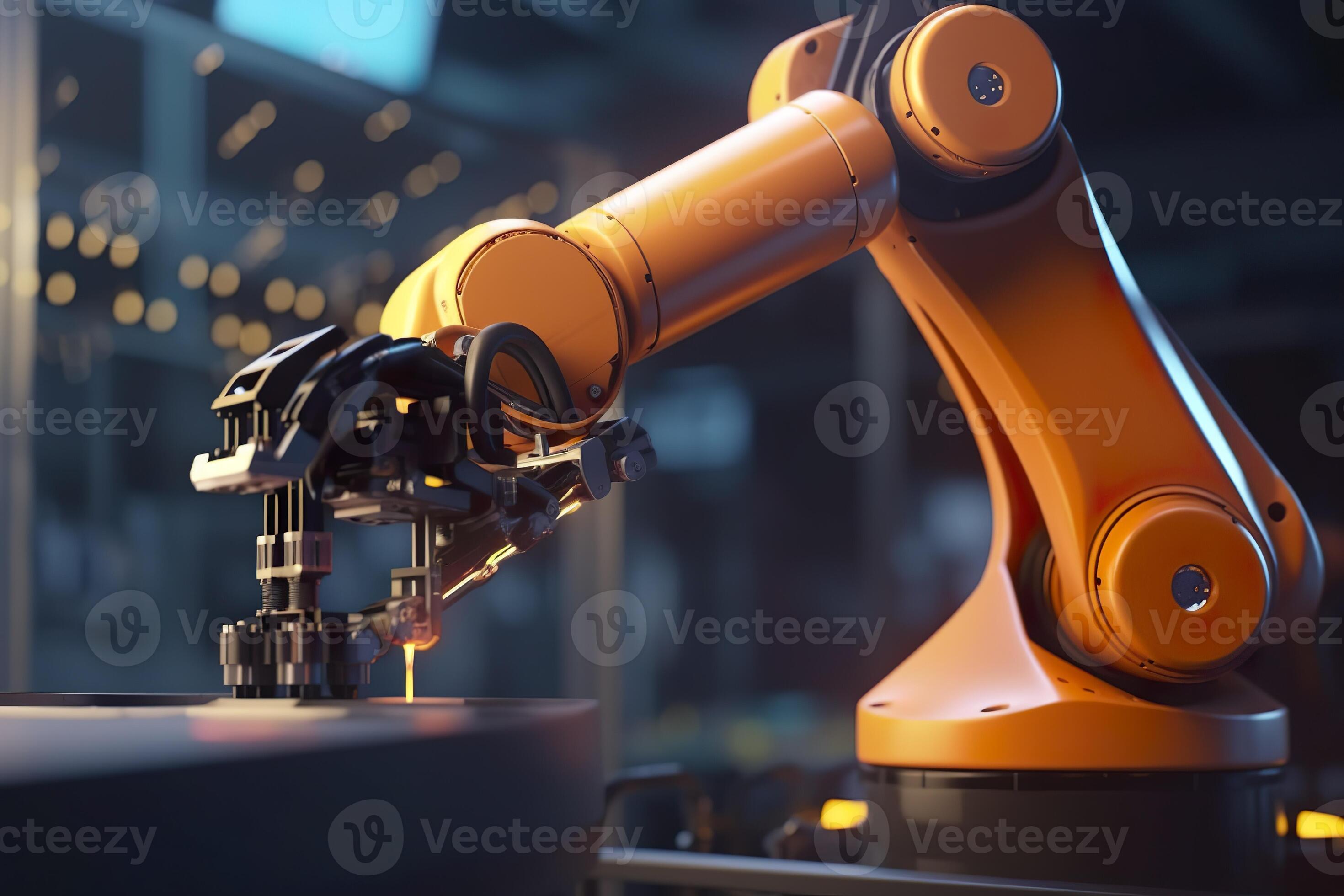 AI generated Arm robot working with Screen monitor control industrial ...