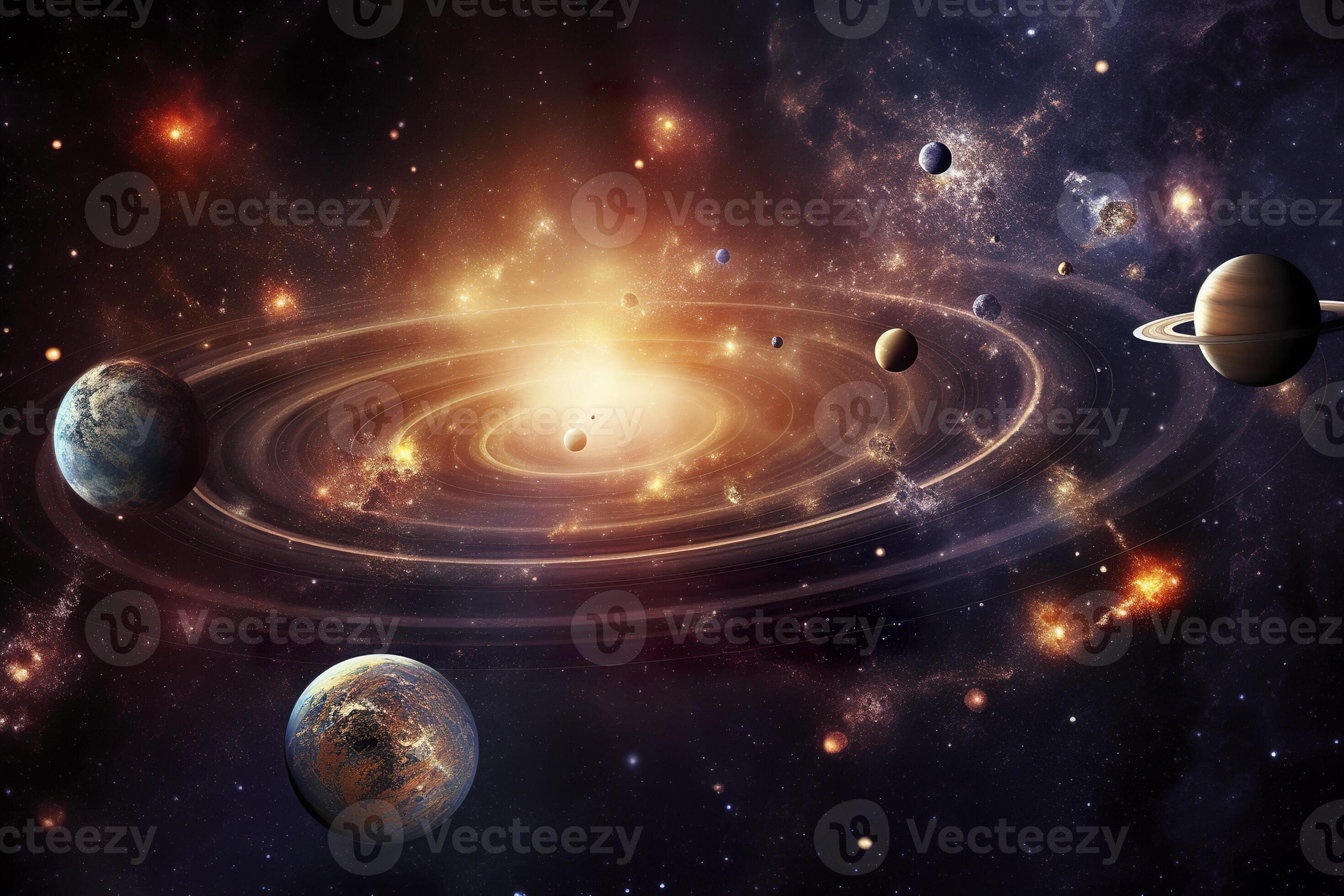 AI generated Our 3d Solar system with planets in orbits path. AI ...
