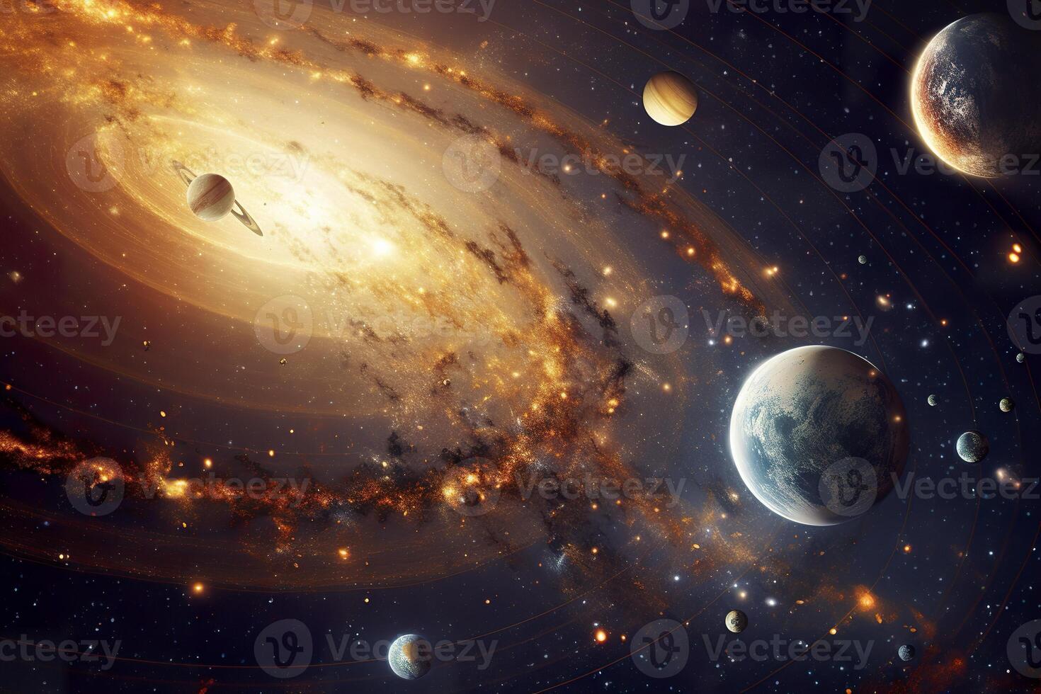 AI generated Our 3d Solar system with planets in orbits path. AI ...