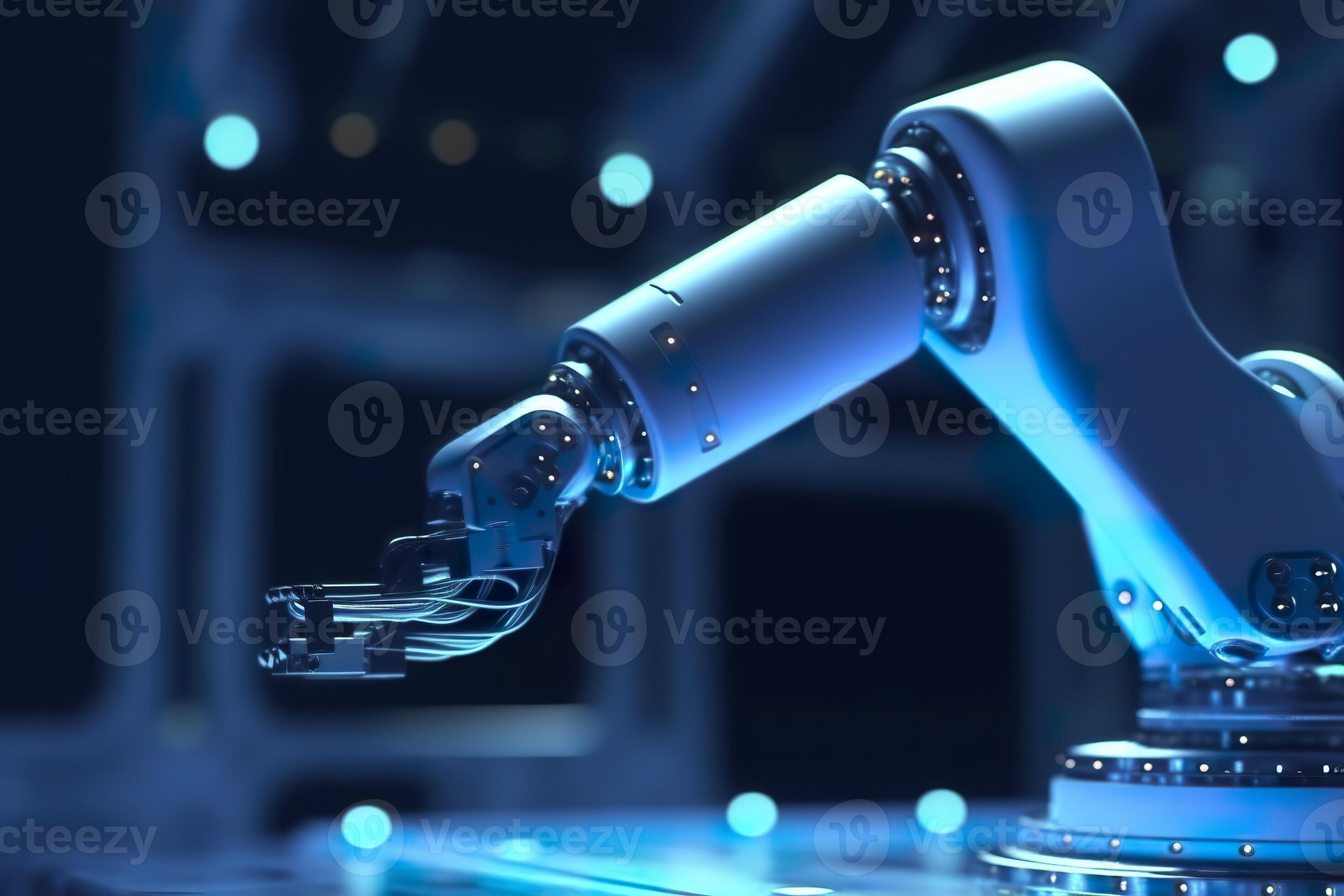 AI generated Arm robot working with Screen monitor control industrial ...