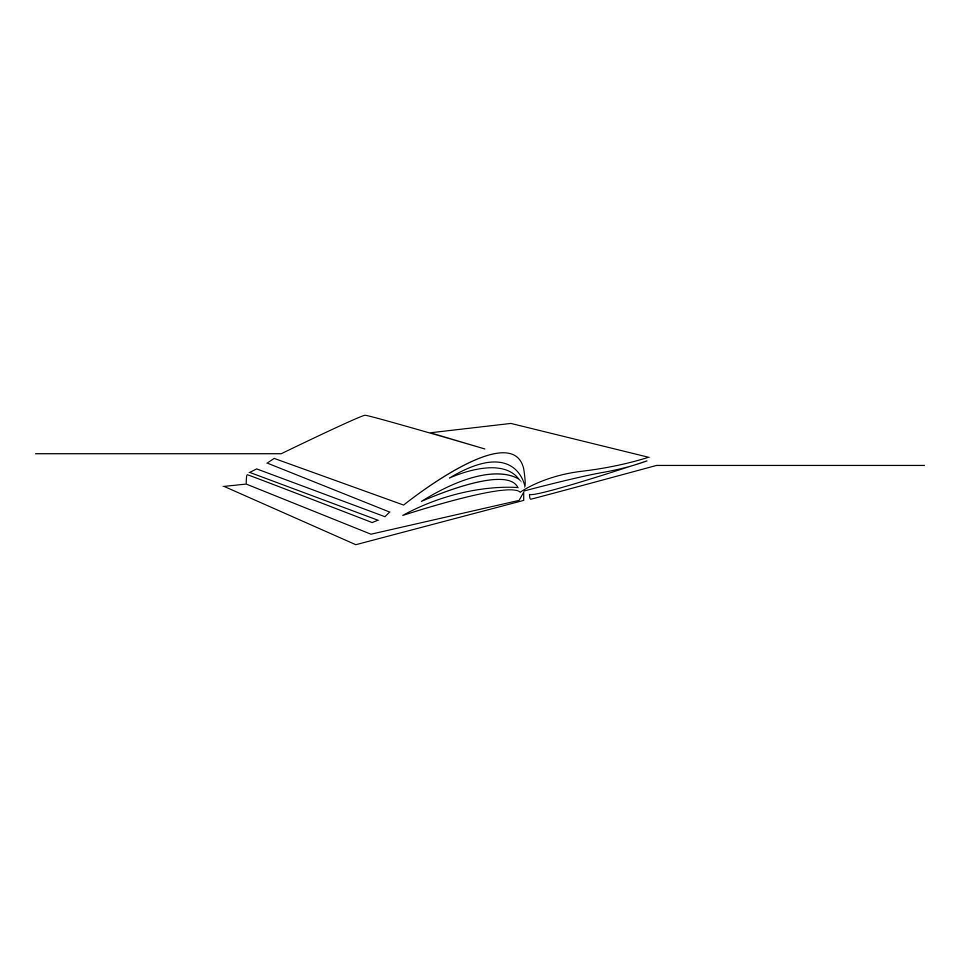 book continuous one line drawing. open book with flying pages. Vector ...