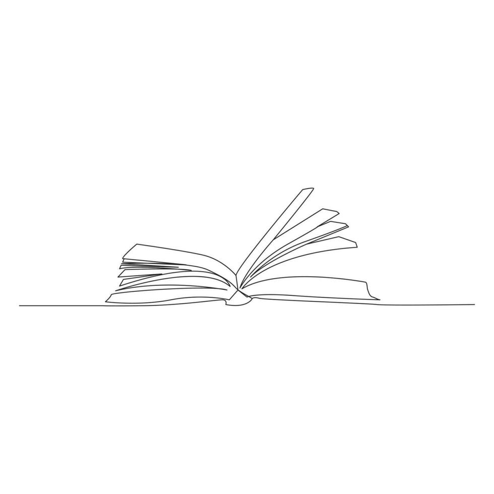 book continuous one line drawing. open book with flying pages. Vector ...