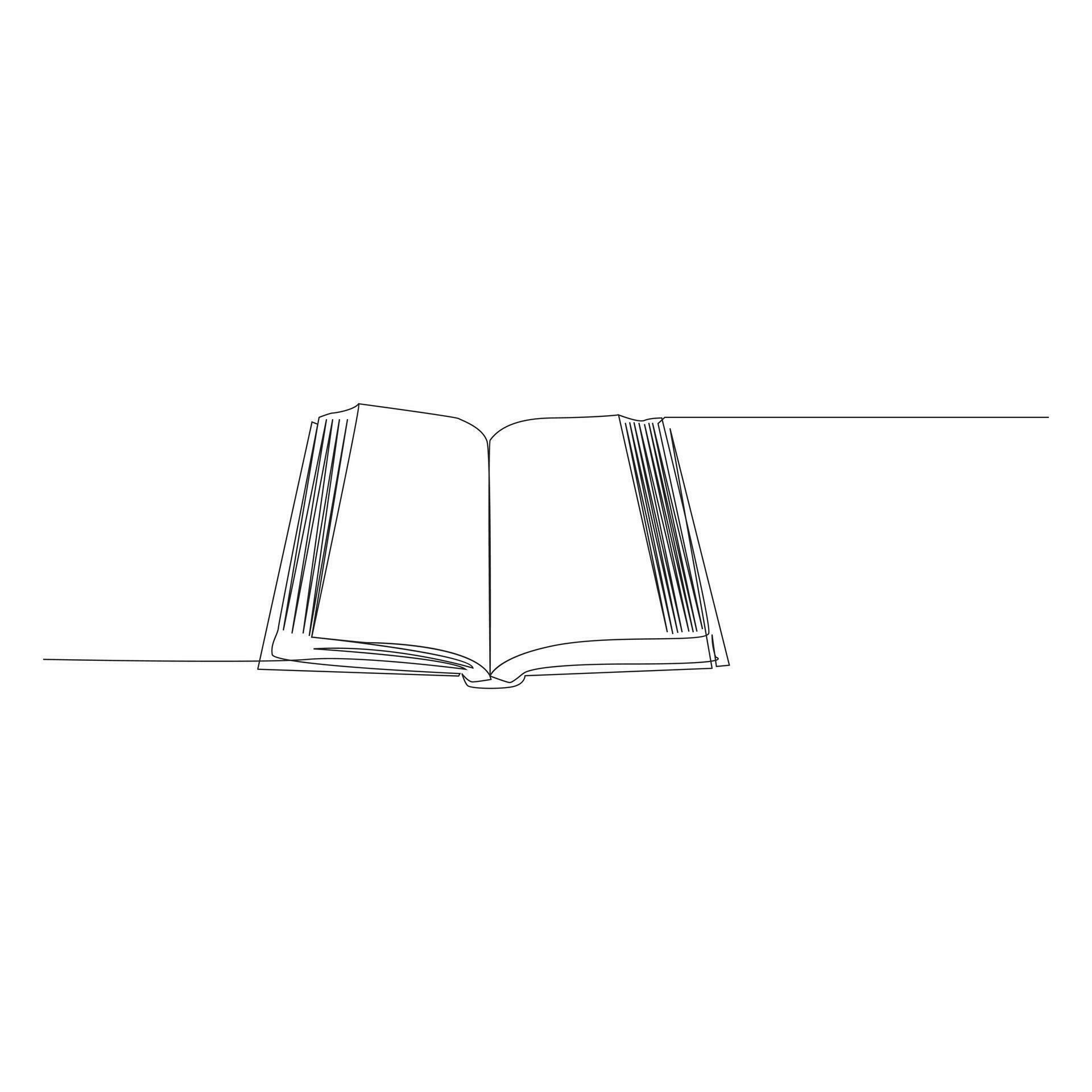 book continuous one line drawing. open book with flying pages. Vector ...