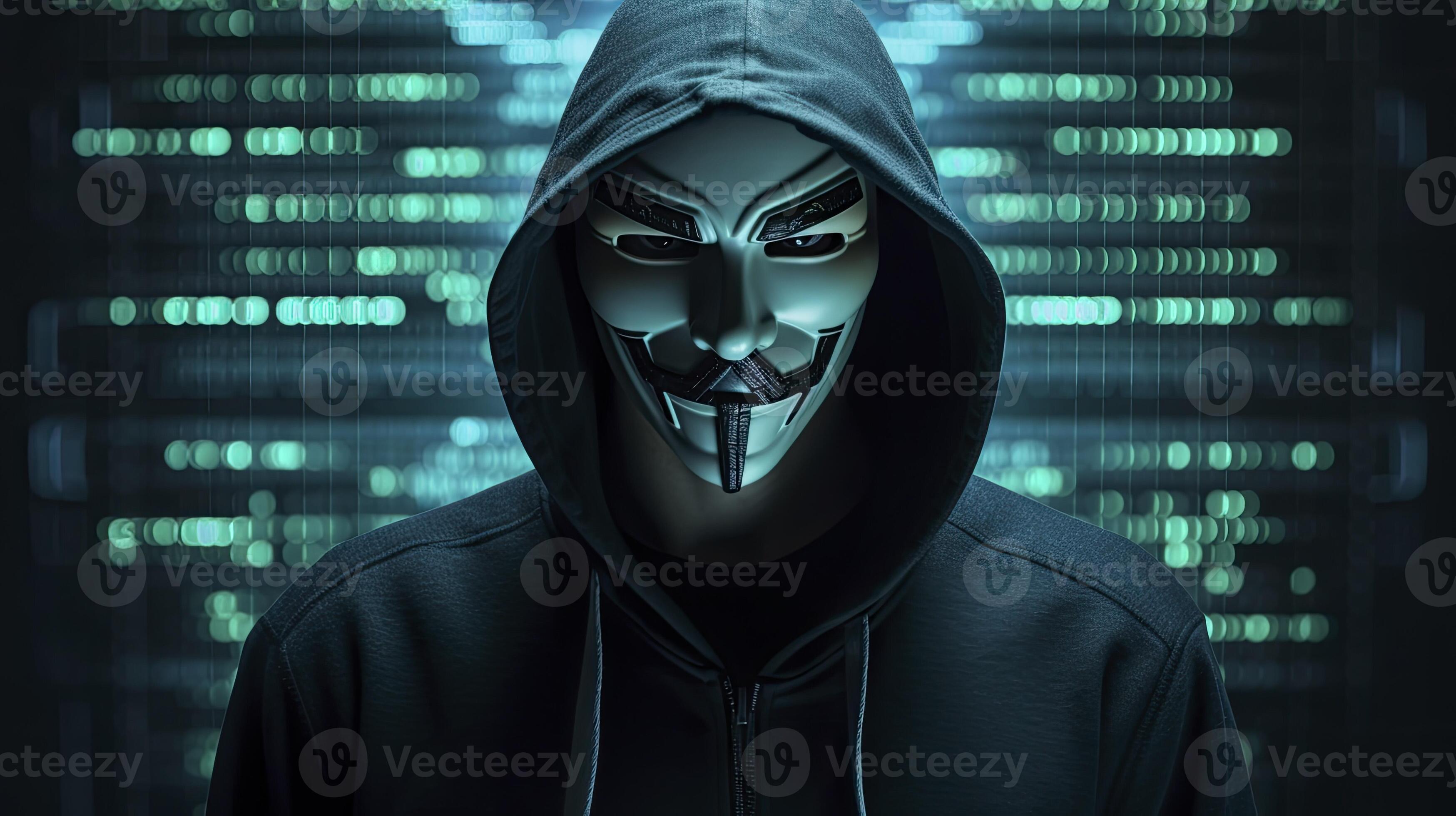 AI generated Binary Intrigue. Anonymous robotic hacker. Concept of hacking. AI Generated ...