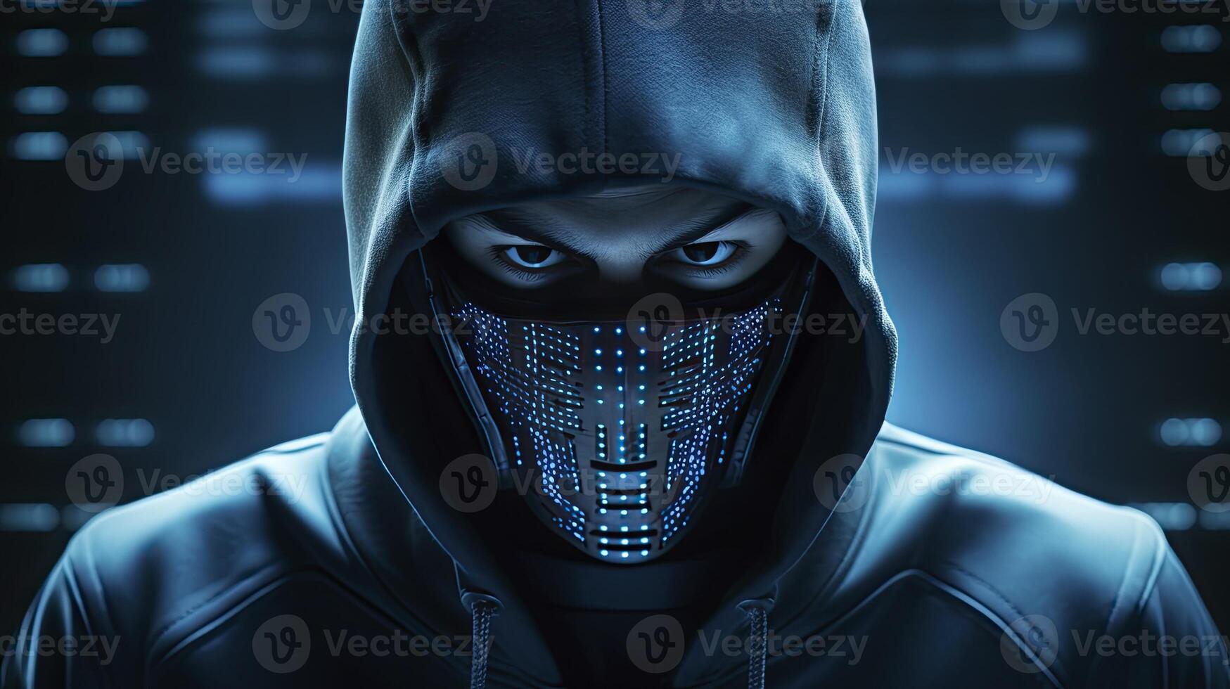 AI generated Binary Intrigue. Anonymous robotic hacker. Concept of hacking. AI Generated ...