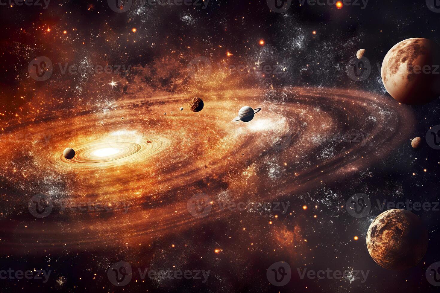 AI generated Our 3d Solar system with planets in orbits path. AI ...