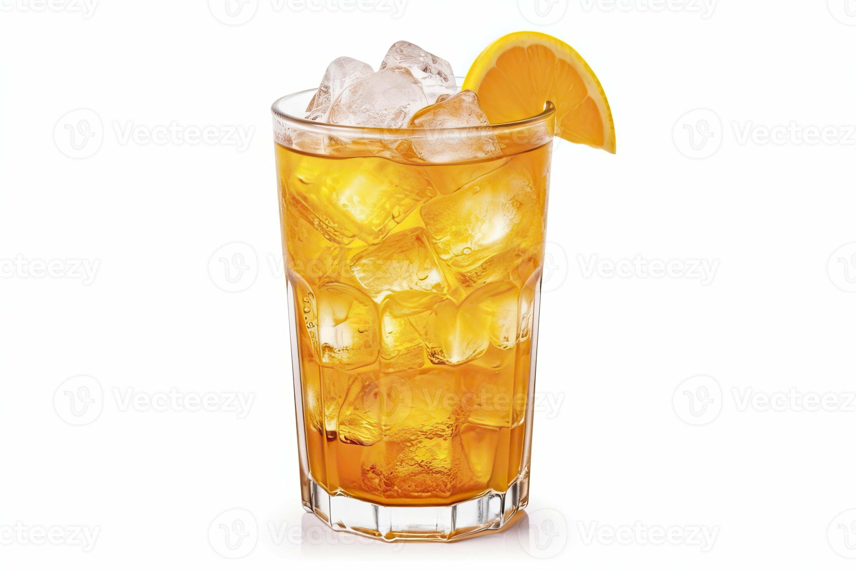AI generated A glass of orange soda water with ice cubes on white background. AI Generated ...