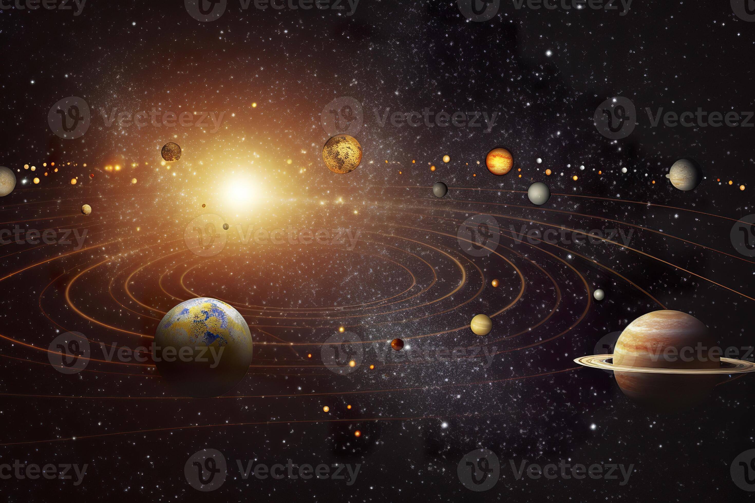 AI generated Our 3d Solar system with planets in orbits path. AI ...