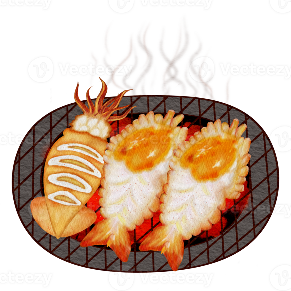 Grilled Seafood With Shrimp And Squid 35971127 Png
