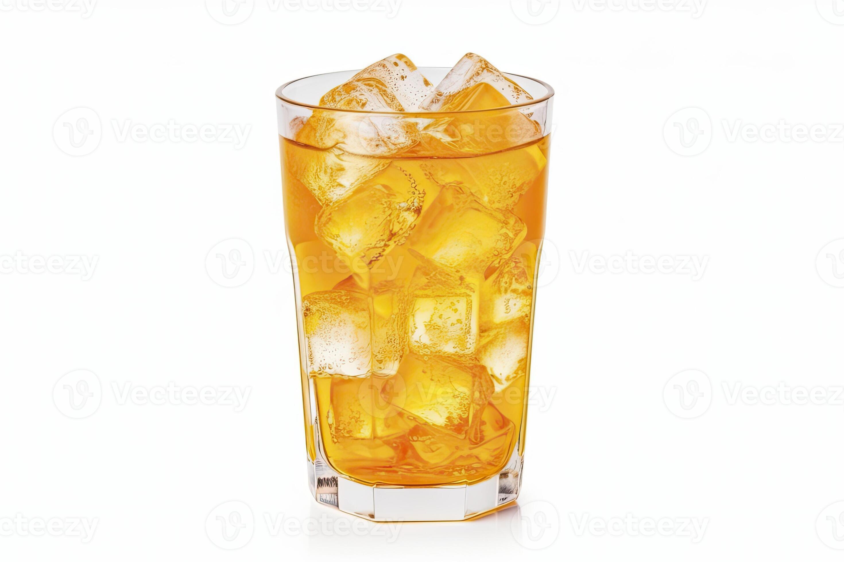 AI generated A glass of orange soda water with ice cubes on white background. AI Generated ...