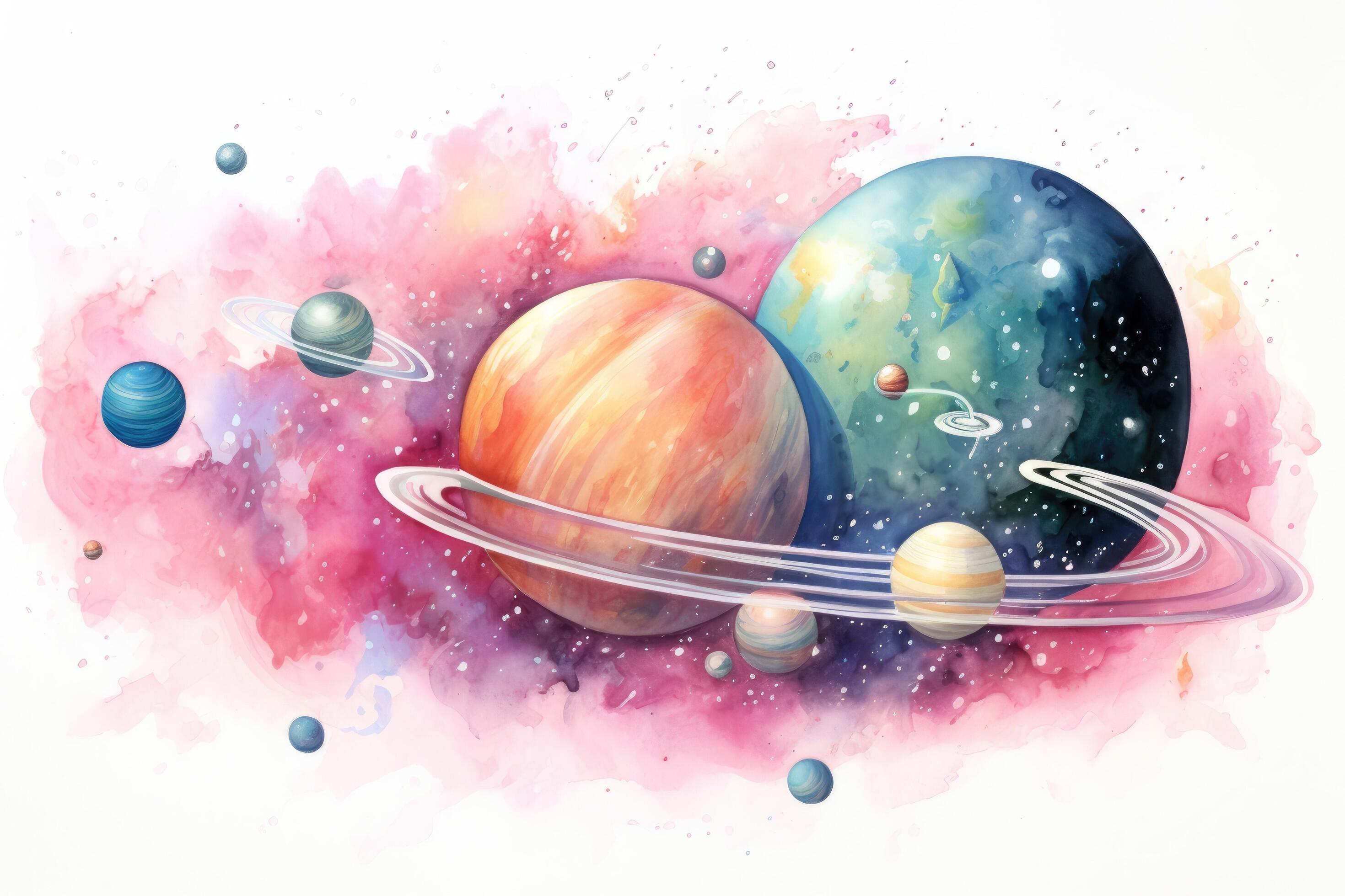 AI generated Planets of the solar system on a colorful watercolor ...